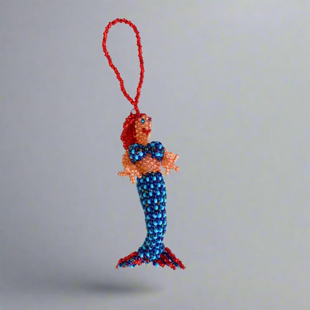 Colorful Seed Bead Mermaid Ornament - Rearview Mirror Decor Dair Trade ...