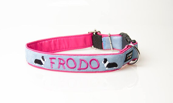 Collar with name and embroidered corgi | Etsy