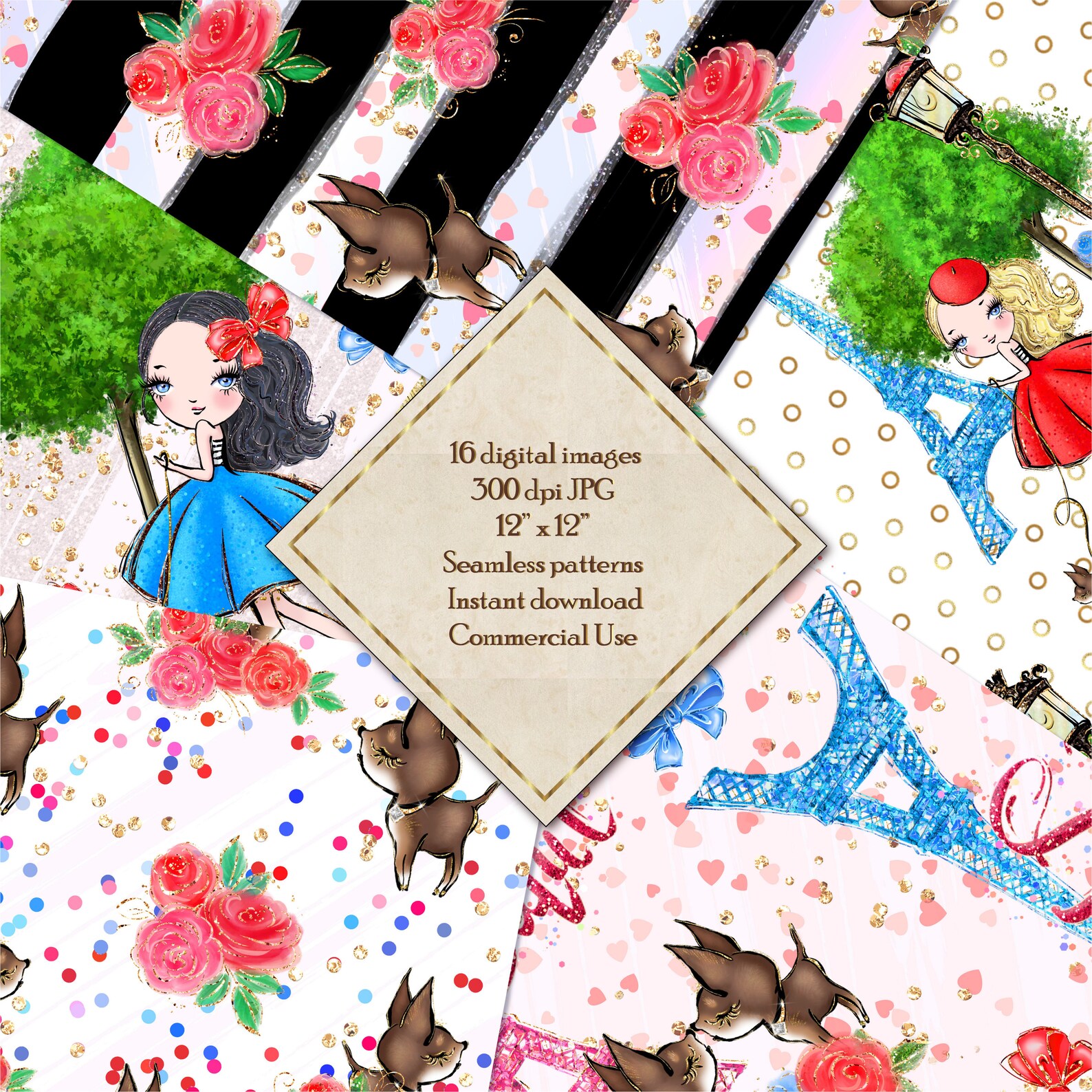 Cute patterns digital paper pack printable scrapbooking paper | Etsy