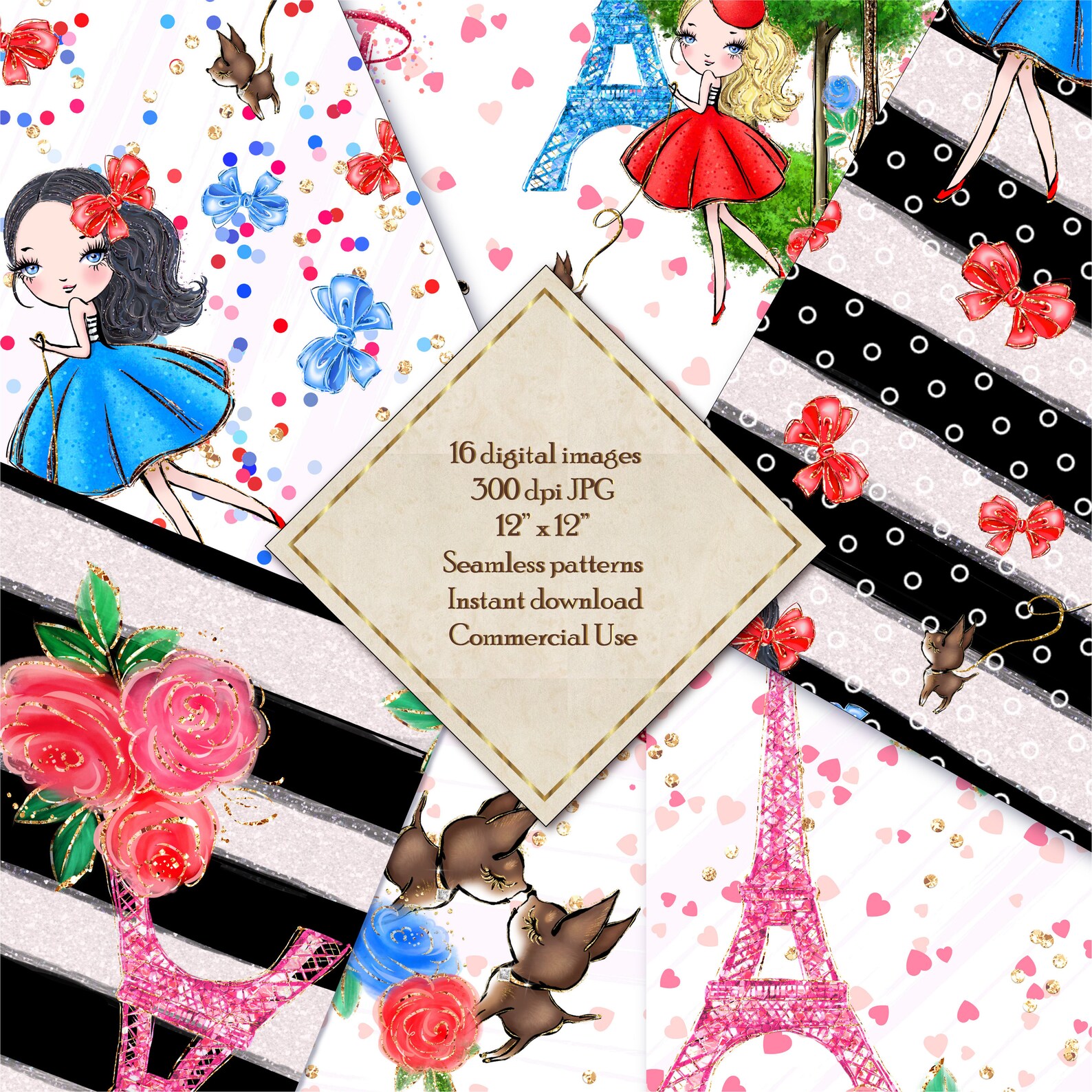 Cute patterns digital paper pack printable scrapbooking paper | Etsy