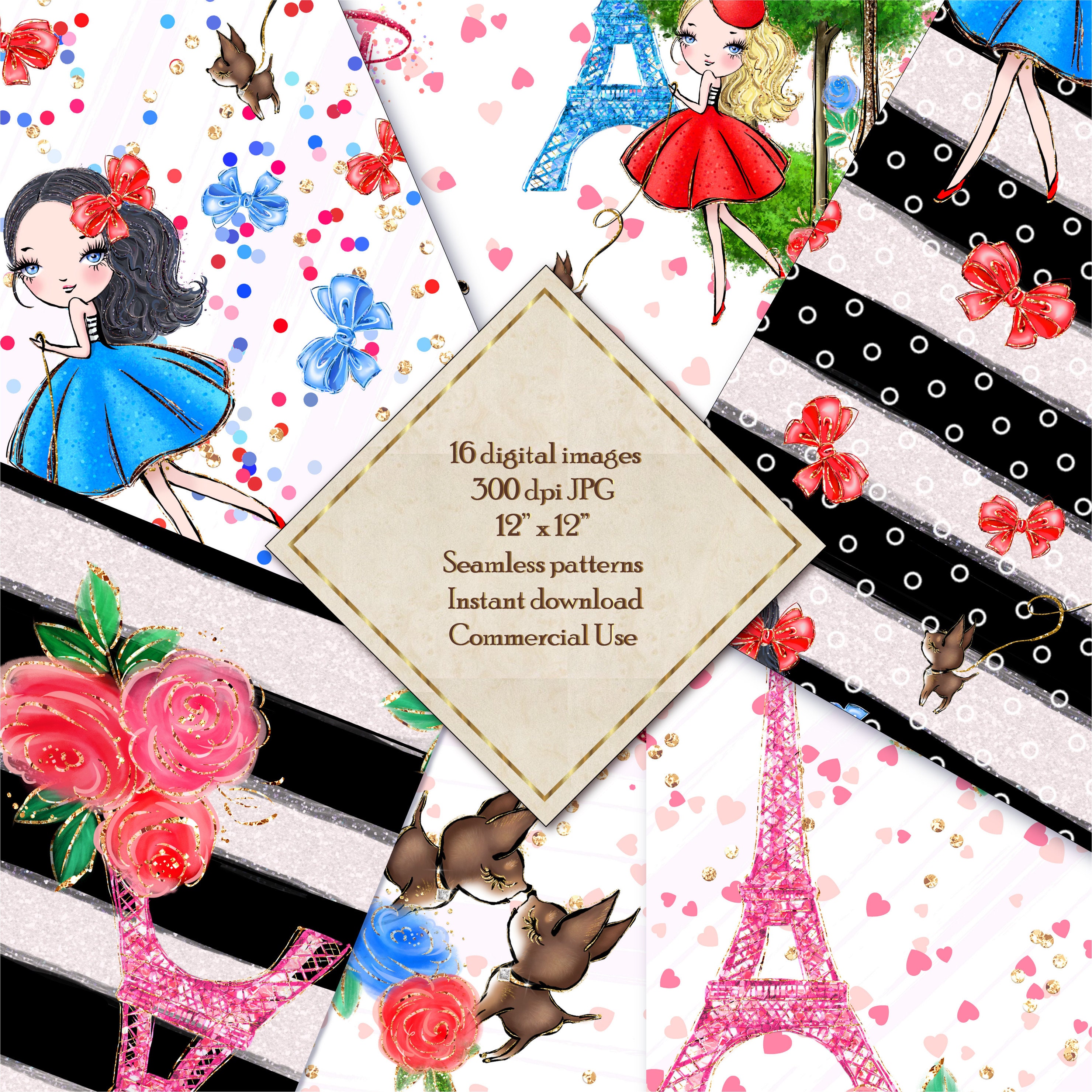 Cute patterns digital paper pack printable scrapbooking paper | Etsy