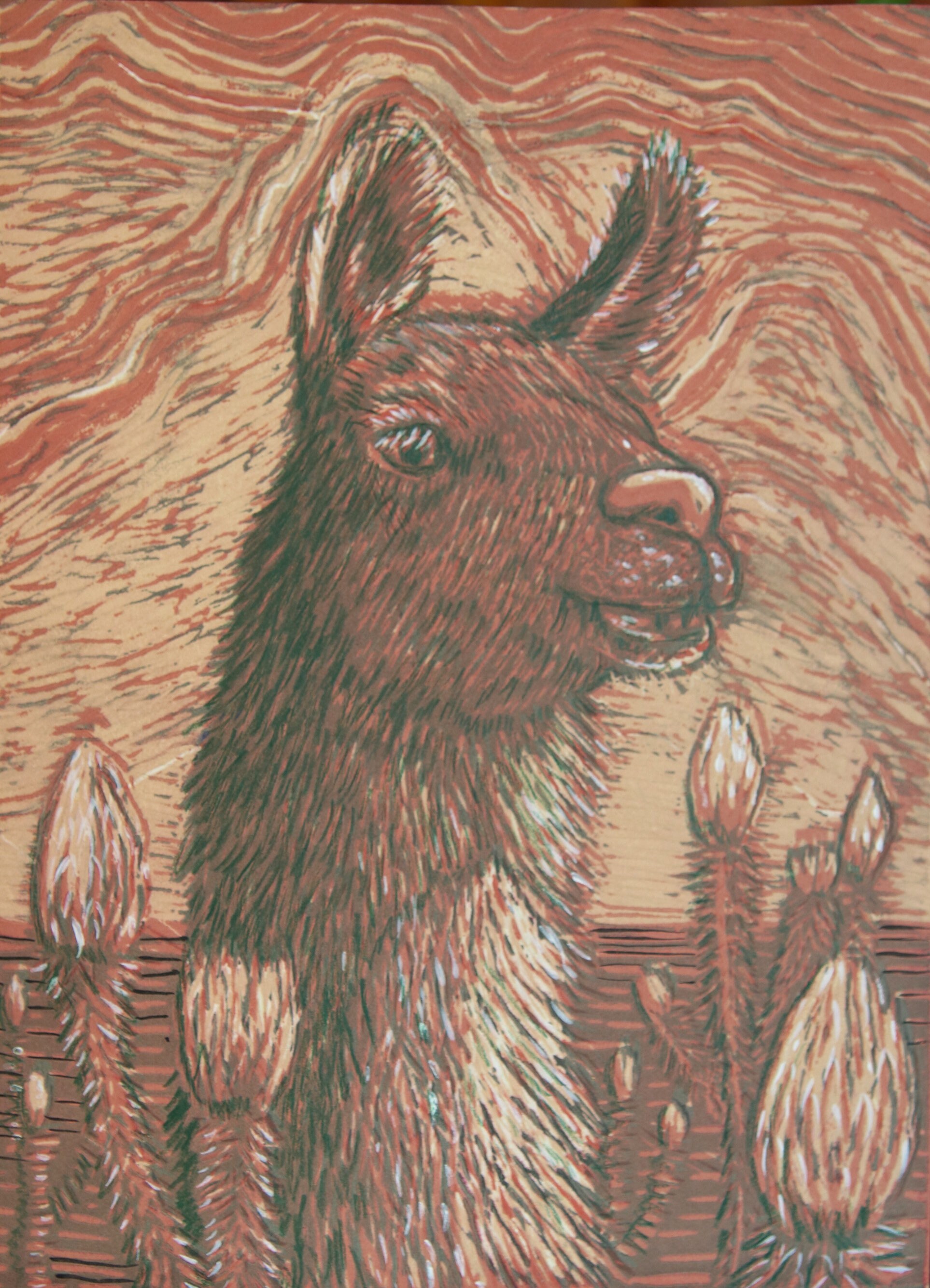 Linocut Color Reduction 5 Layer Llama - Etsy UK