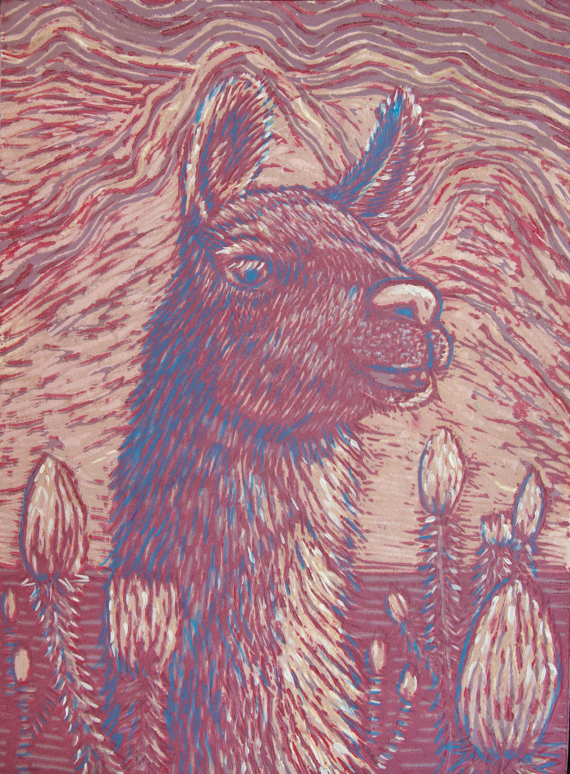 Linocut Color Reduction 5 Layer Llama - Etsy UK
