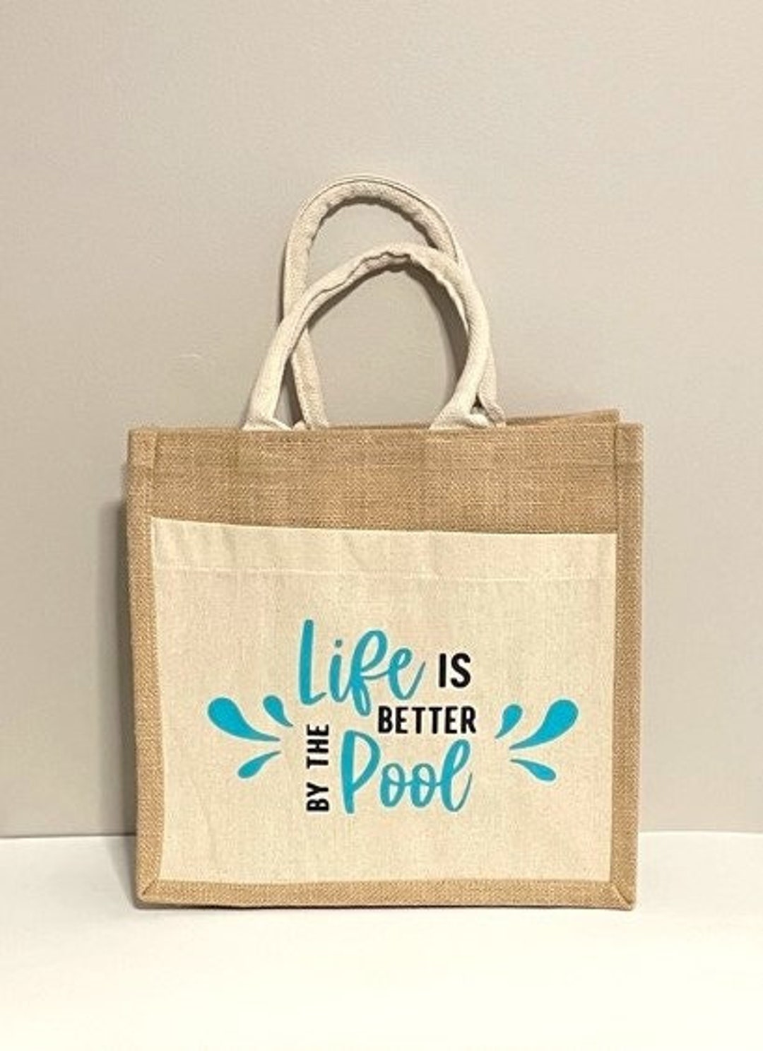 Jute & Canvas Tote Bag, Jute Tote Bag, Jute Bag Canvas Pocket, Summer ...
