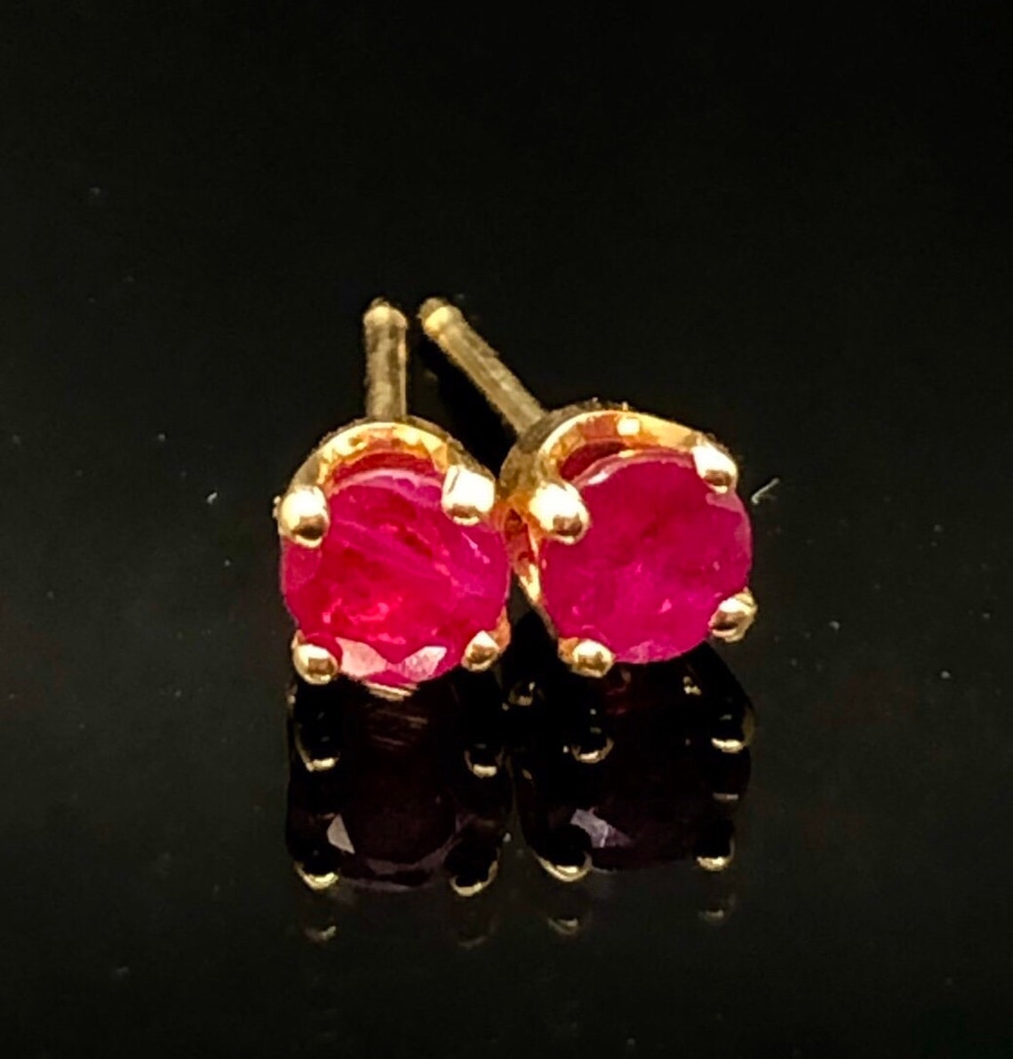 100% Natural Ruby Earrings Stud Genuine High Quality Real Ruby 14k Gold ...