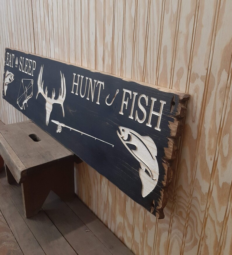Hunting Sign/fishing Sign/eat Sleep Fish Hunt Rustic Wood | Etsy