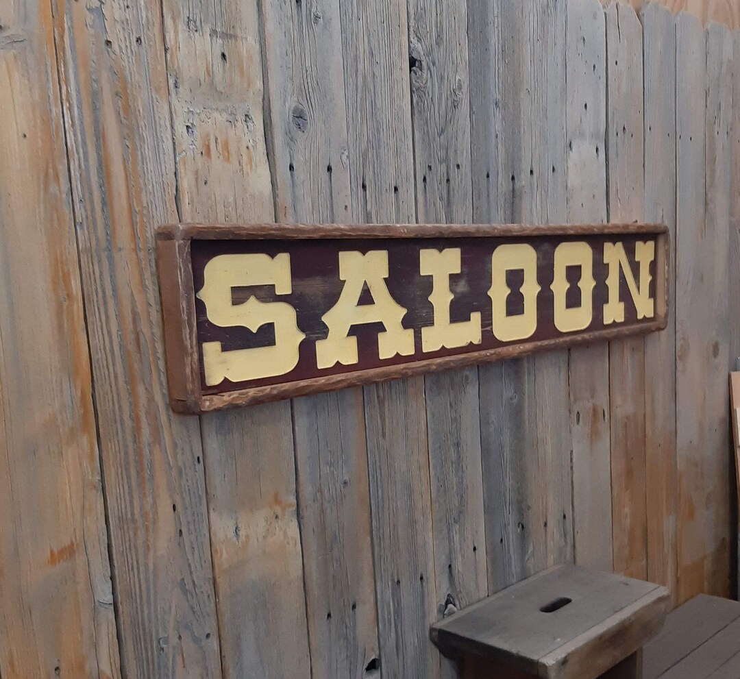 Saloon/rustic/carved/wood/sign/western/décor/ranch/old West/bar/tavern ...