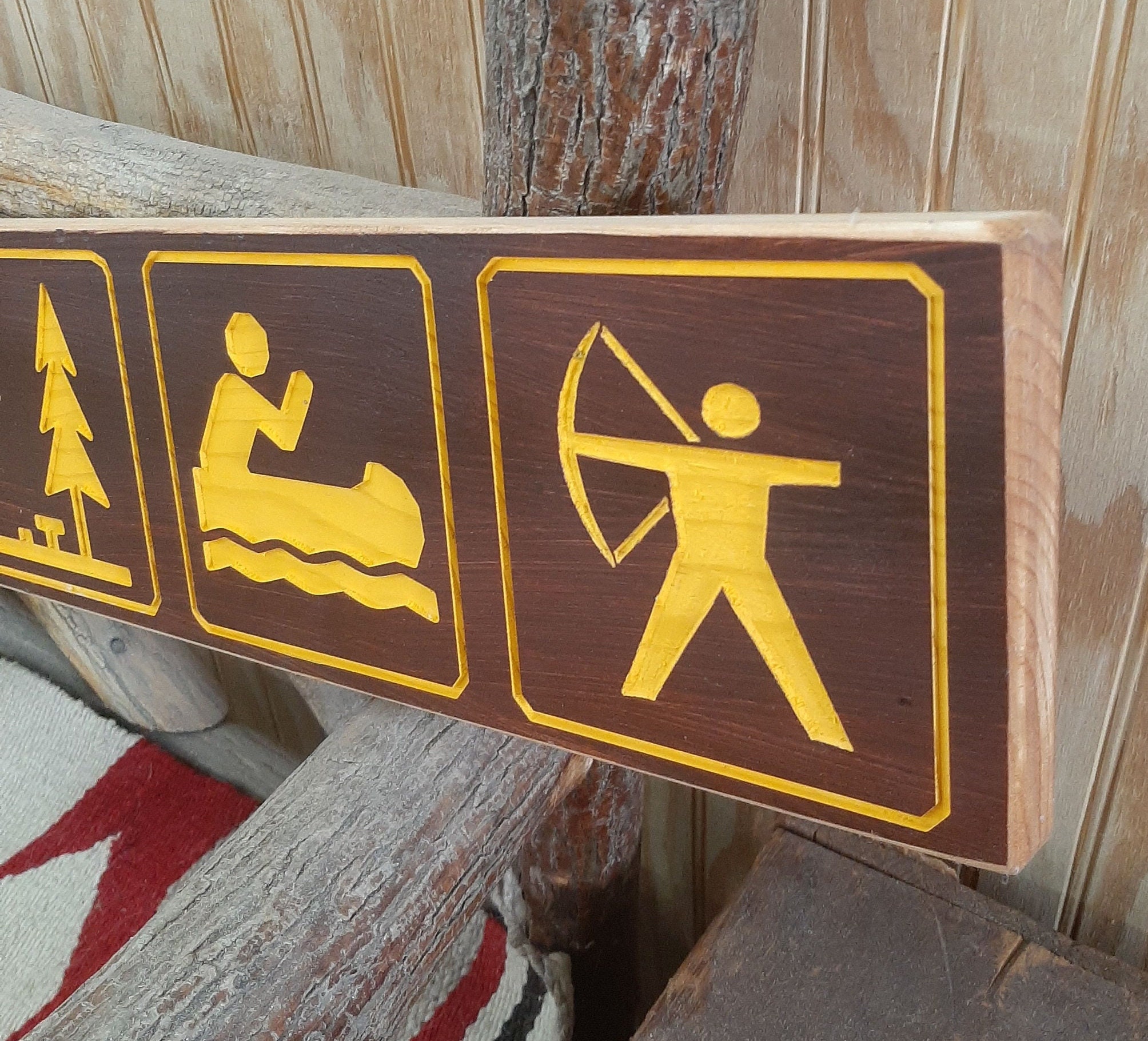 Camping Icons Carved Rustic Wood Sign/outdoor - Etsy