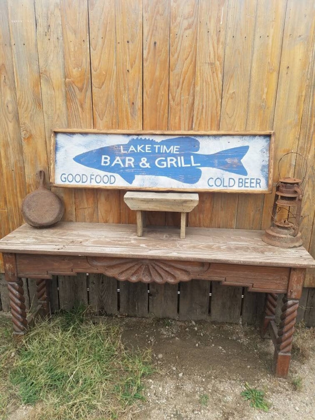 Lake Sign/lake Time Bar & Grill Cold Beer Good Food Rustic Wood Sign ...