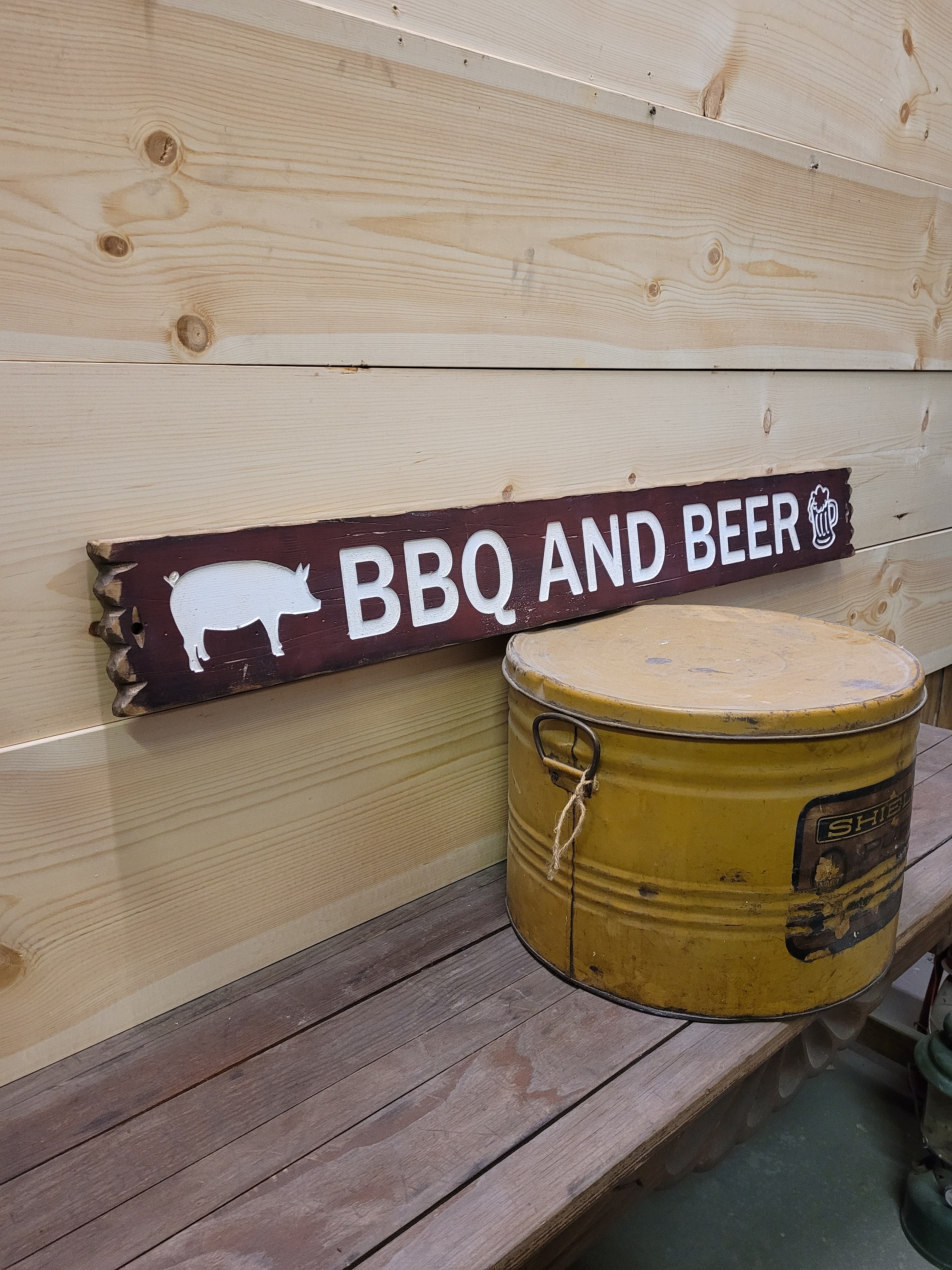 BBQ & BEER Rustic Wood Sign/ Man cave/Bar/ Deck/Patio/Restaurant/bbq ...