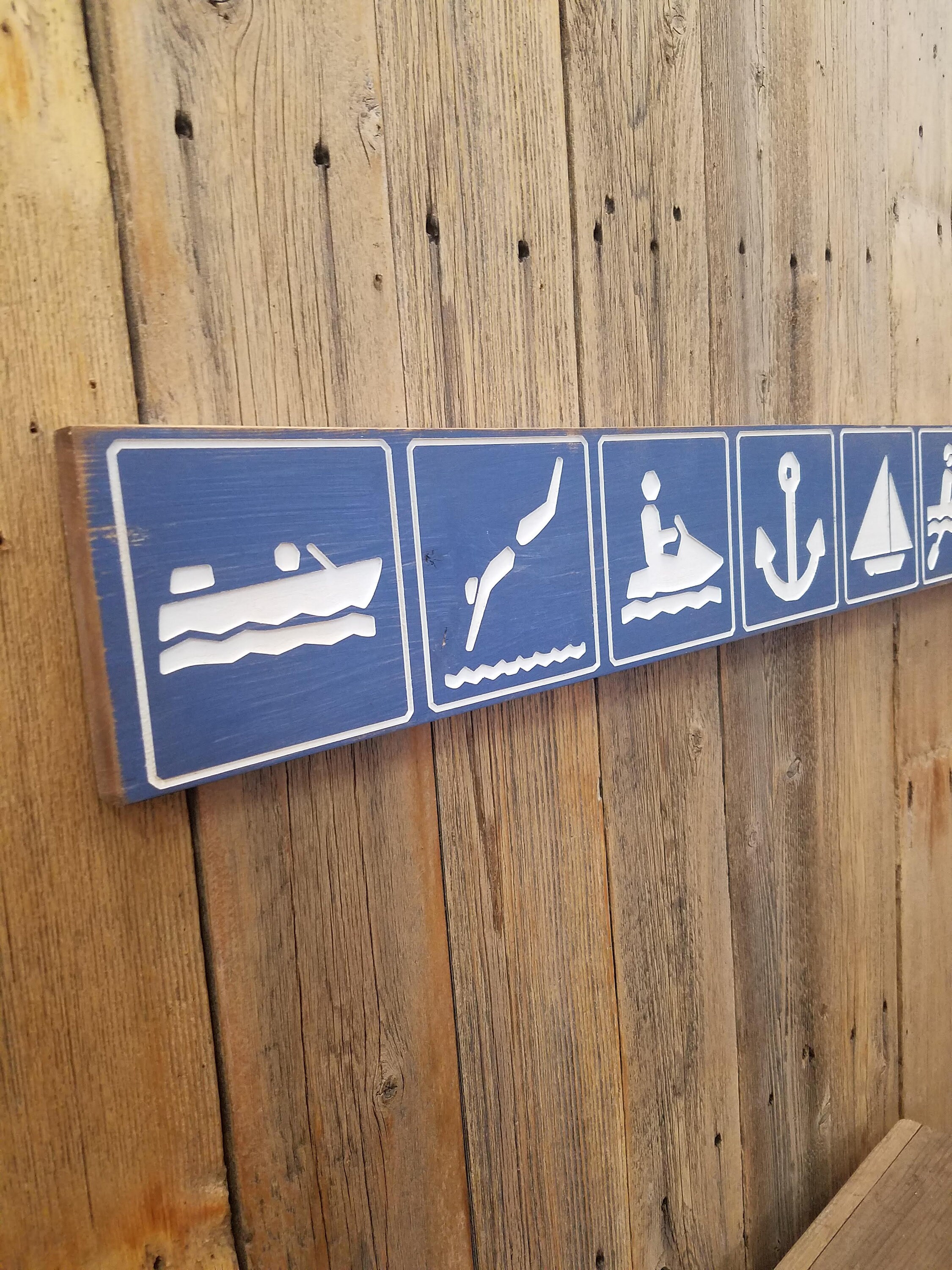 Water Icons/Carved/Rustic/Wood/Sign/Water sports/Lake/River/Cabin/Décor ...