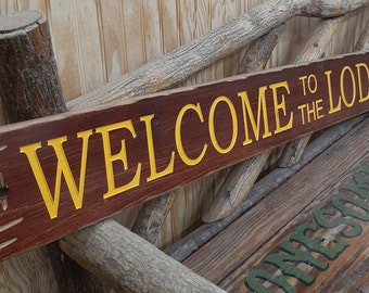 WELCOME to the LODGE Rustic Carved Wood Sign Cabin Décor | Etsy