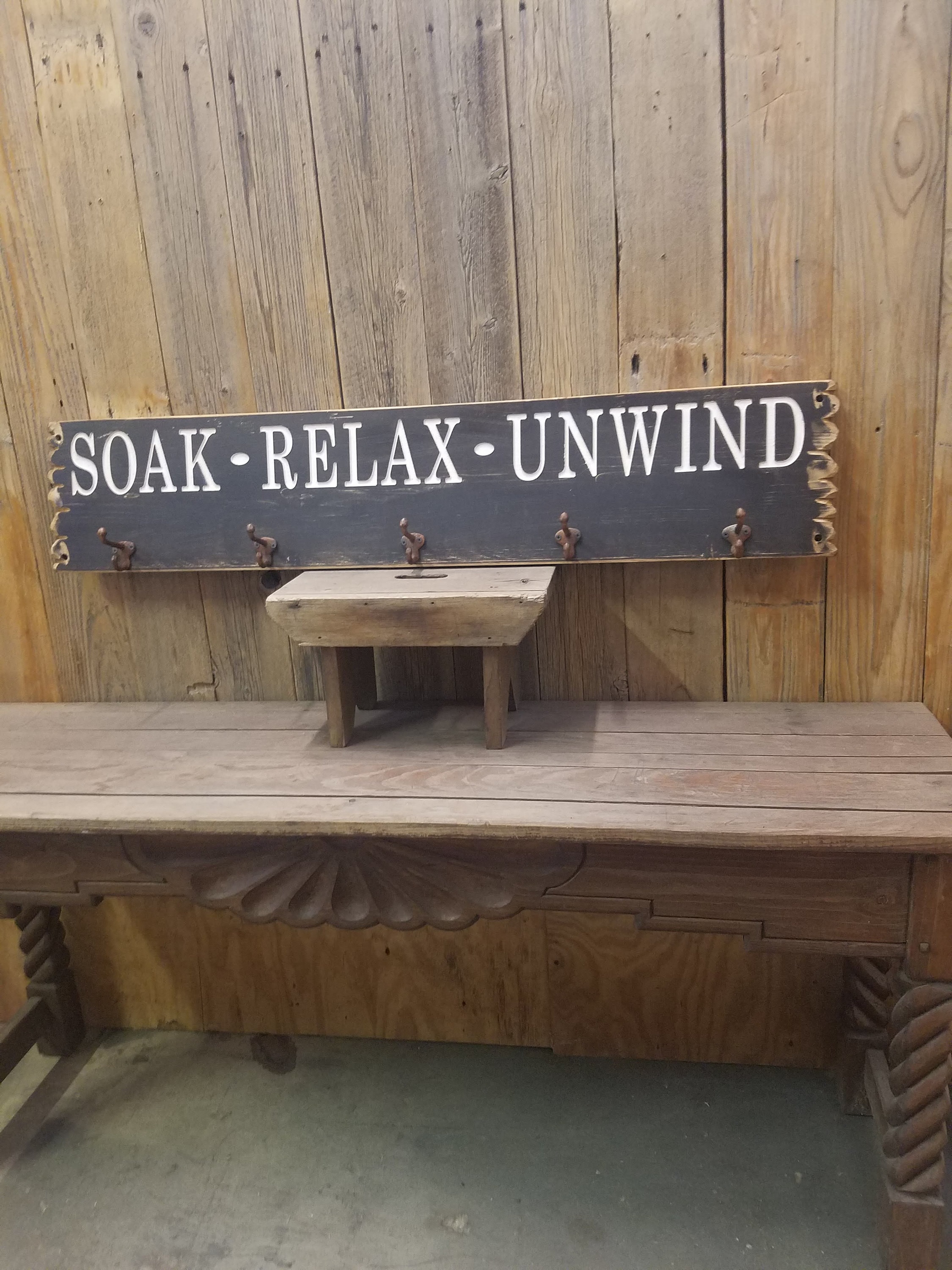 Soak Relax Unwind Towel Rack Rustic Carved Wood Sign Hot Tub Décor