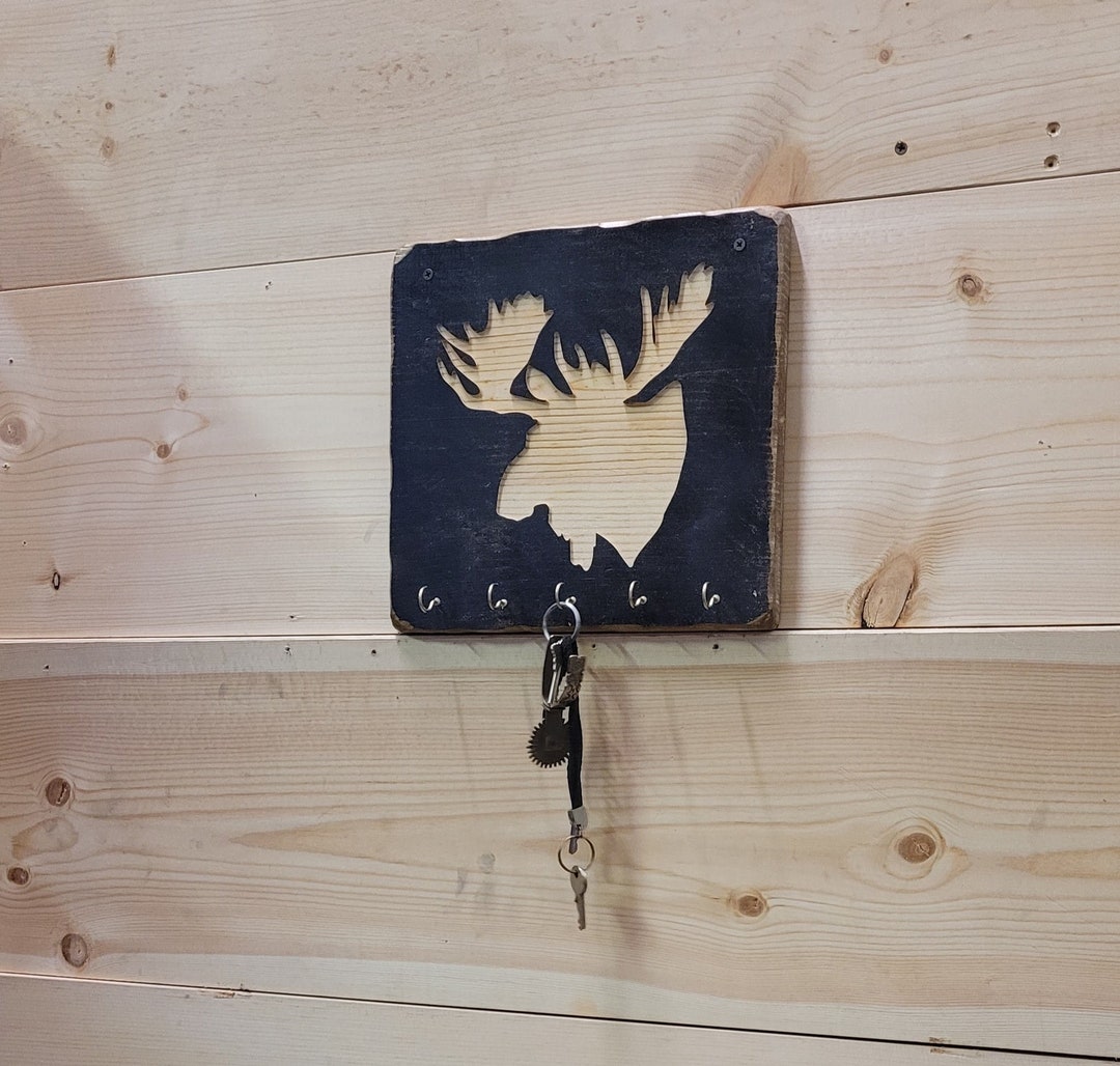 Moose Key Holder/pet Leash Holder/rustic Carved Wood/rv/décor/home ...