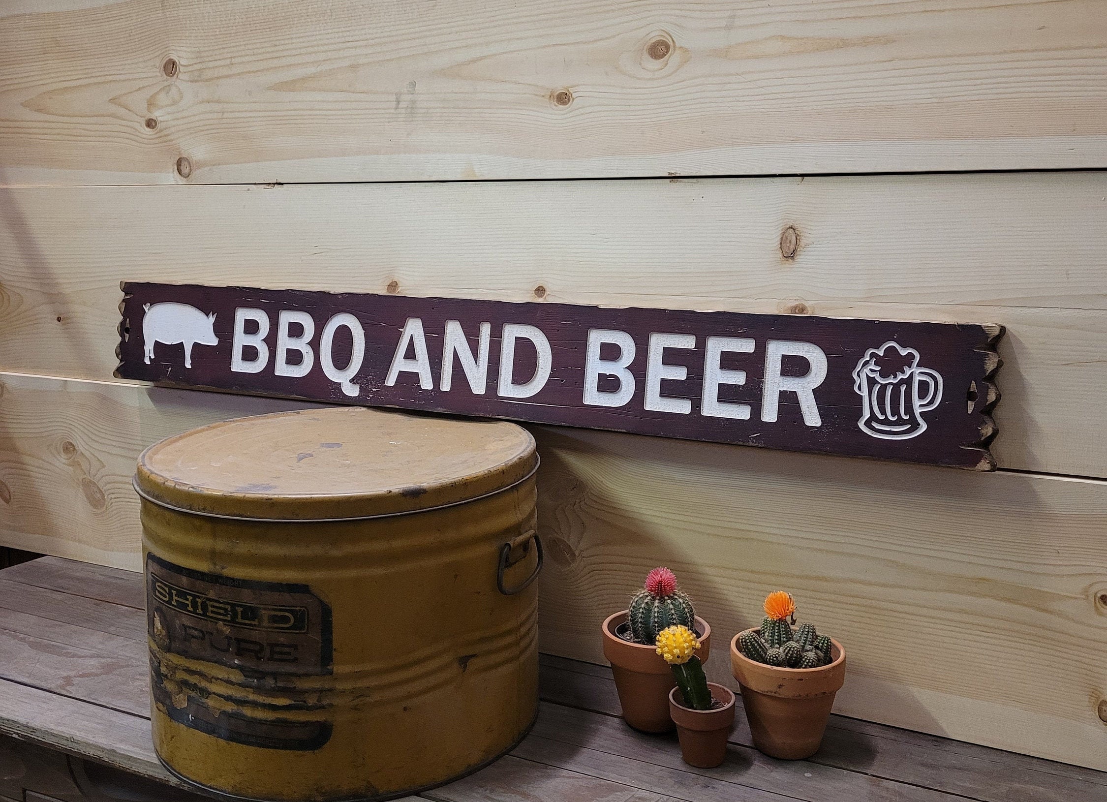 BBQ & BEER Rustic Wood Sign/ Man cave/Bar/ Deck/Patio/Restaurant/bbq ...