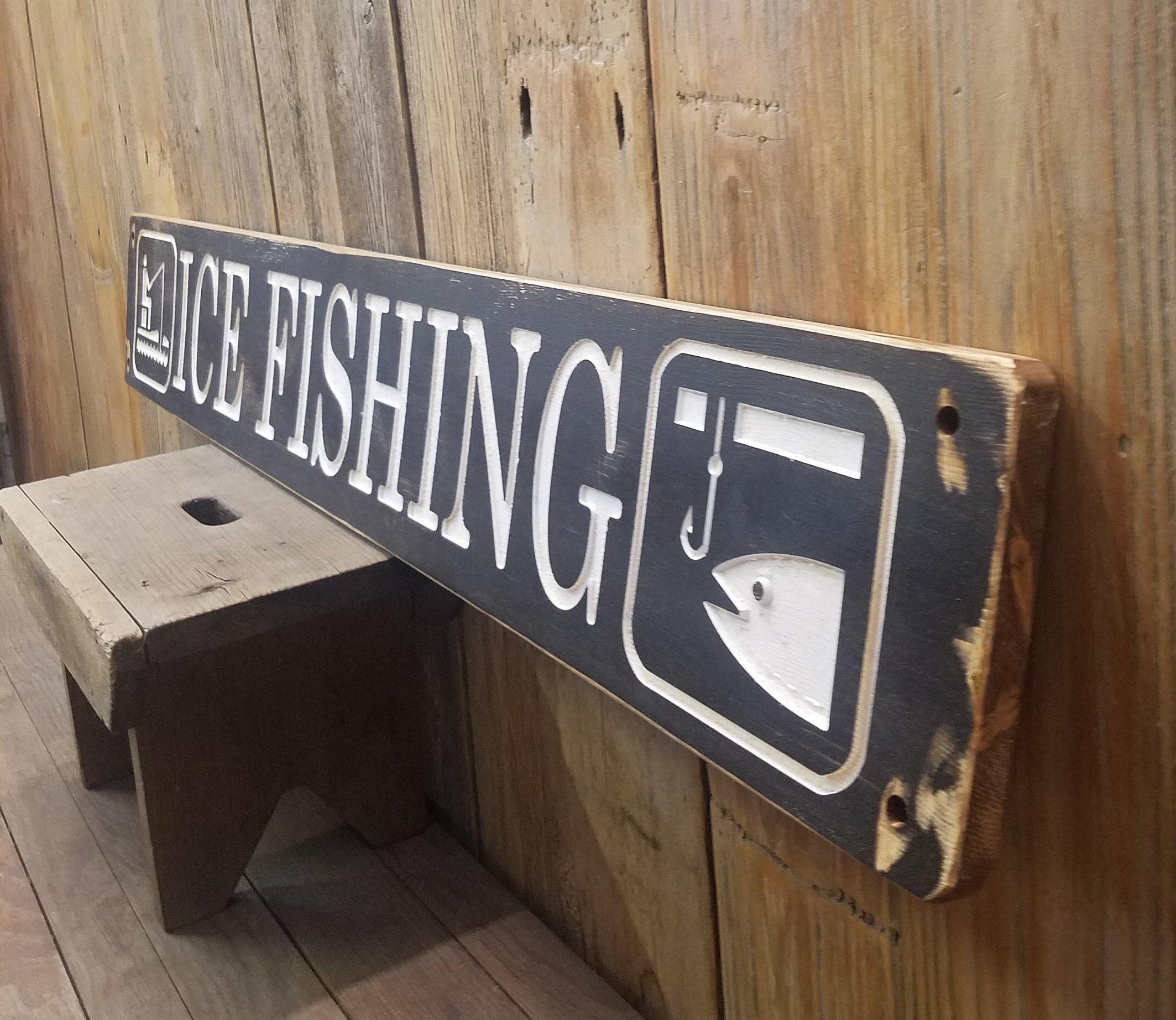 Ice Fishing Rustic Engraved Wood Sign, Cabin décor, Lodge sign, Up ...