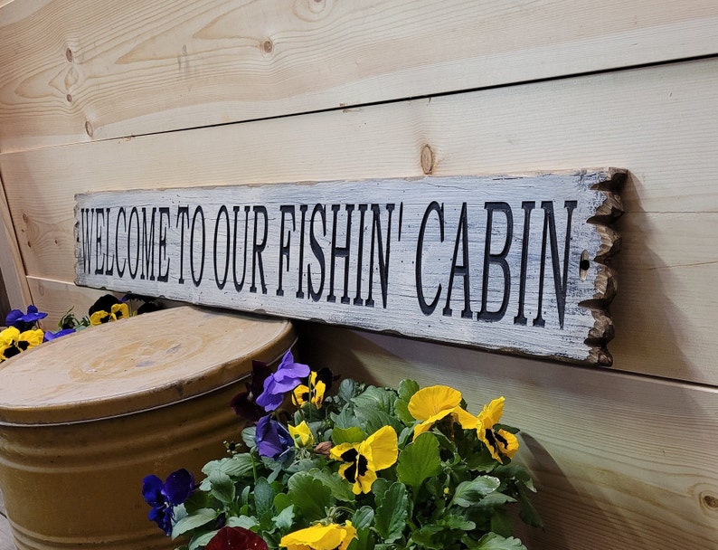 WELCOME to Our FISHIN' CABIN Rustic Wood Sign Lodge - Etsy