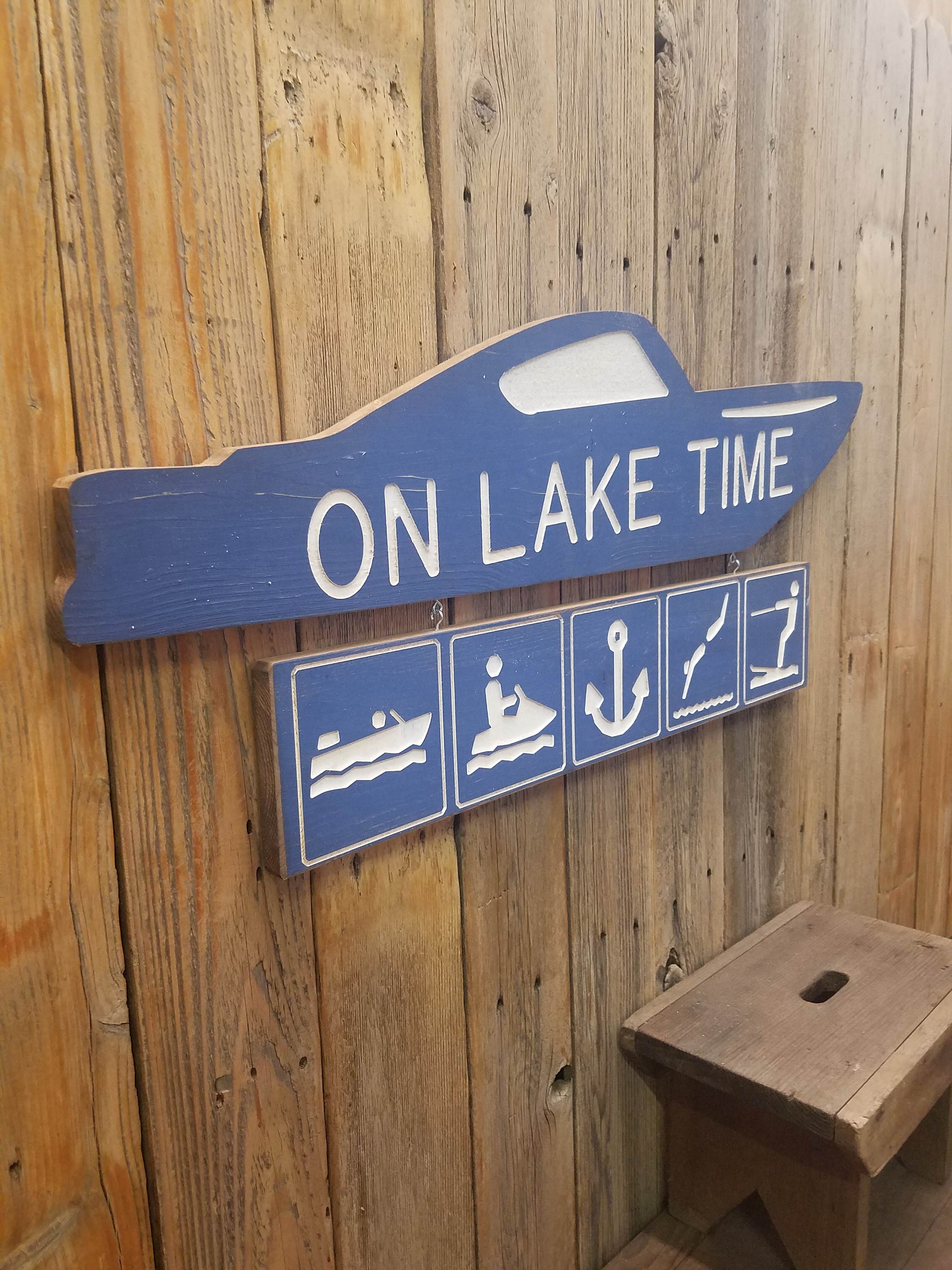 On Lake Time Engraved Wood Sign, Lake House sign, Boat Dock, Marina ...