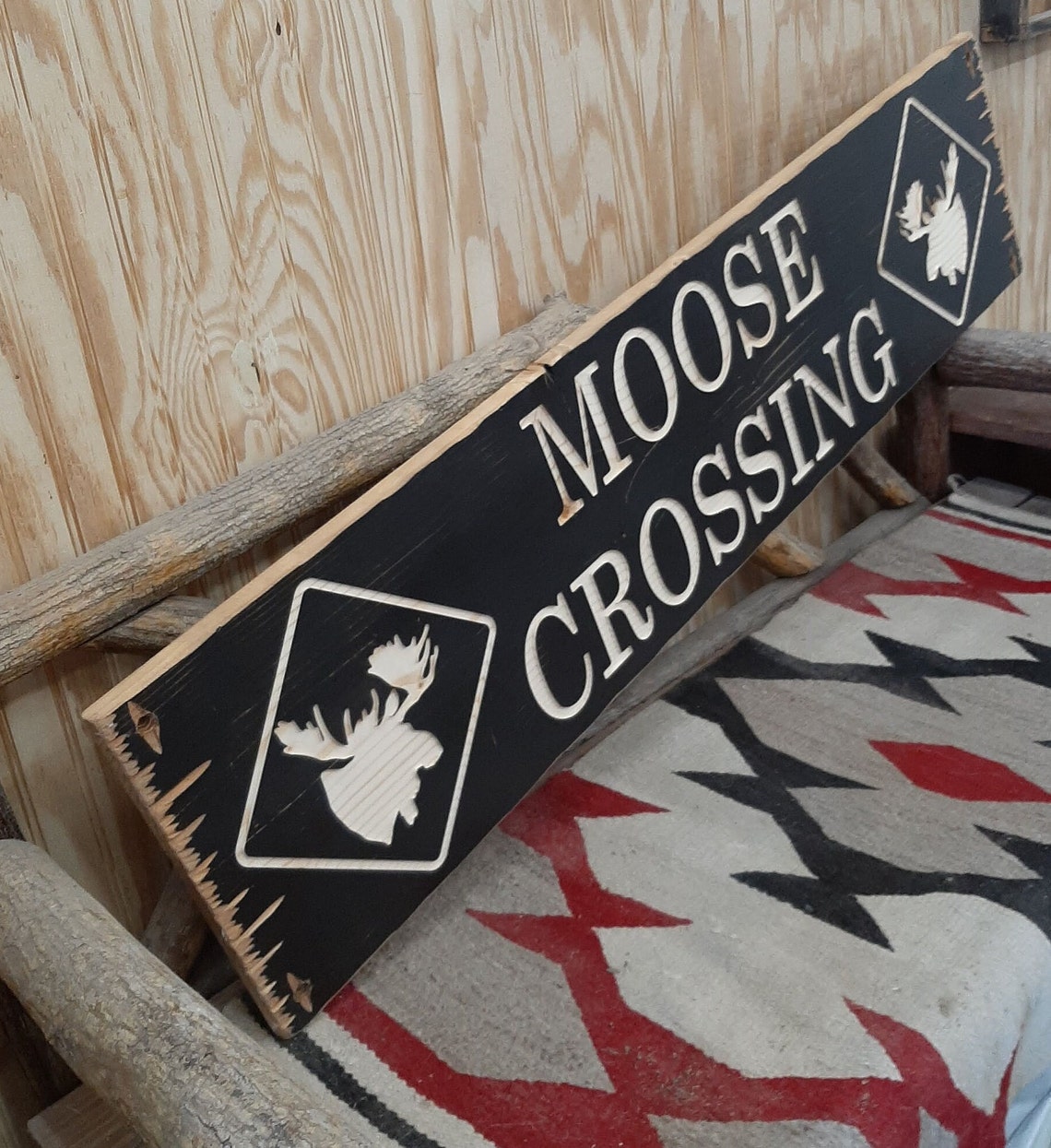 Moose Crossing/rustic Carved Wood Sign/cabin | Etsy