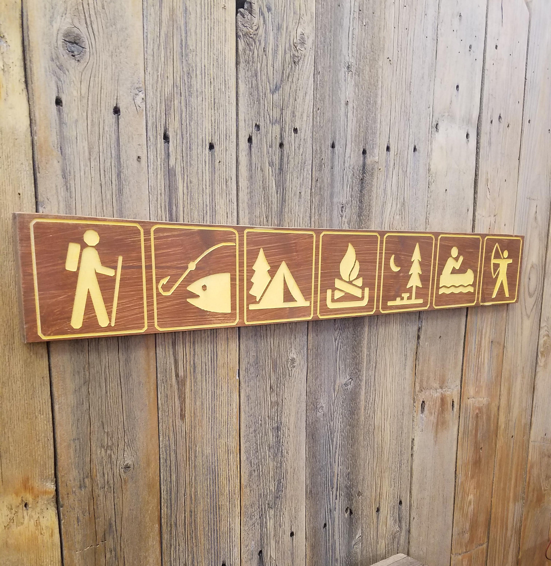 Camping Icons Carved Rustic Wood Sign/Outdoor sports/Recreational ...