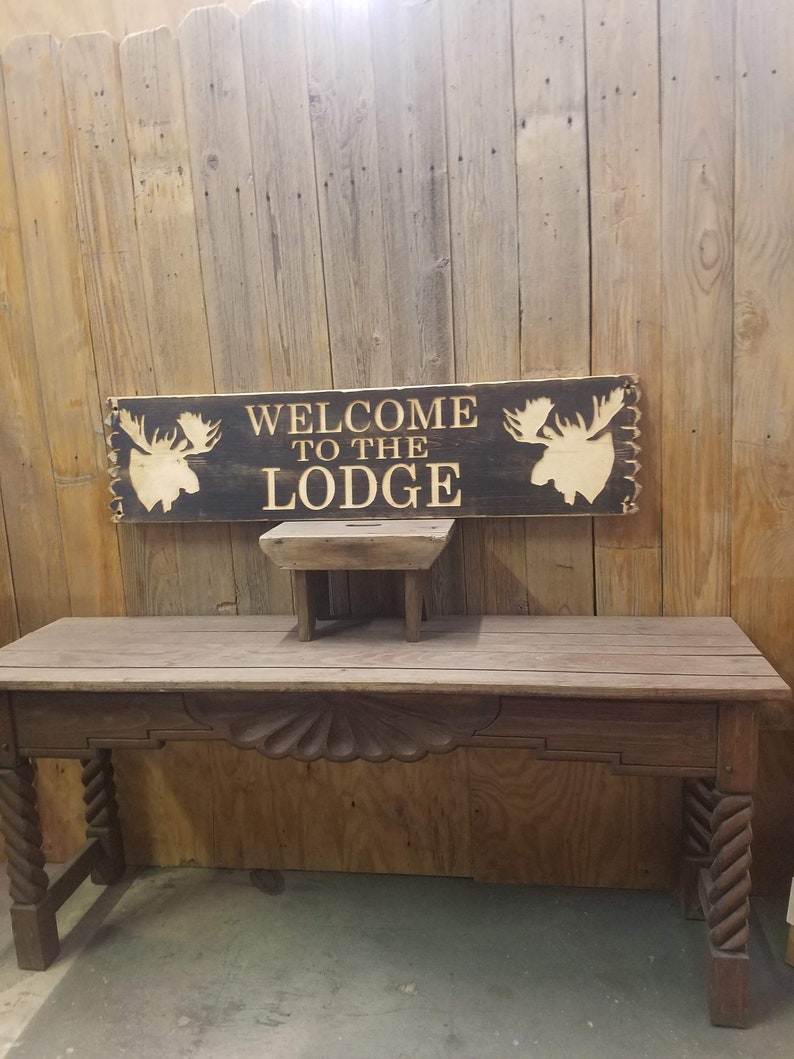 WELCOME to the LODGE Rustic Carved Wood Sign Cabin décor | Etsy