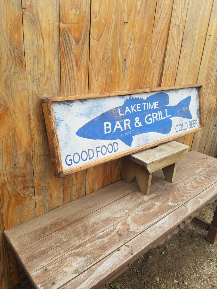 Lake sign/Lake Time Bar & Grill Cold Beer Good Food Rustic | Etsy
