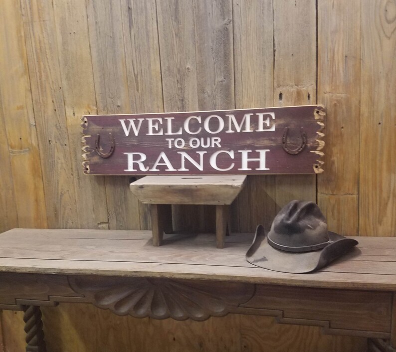 WELCOME to our RANCH Rustic Carved Wood Sign Western décor | Etsy