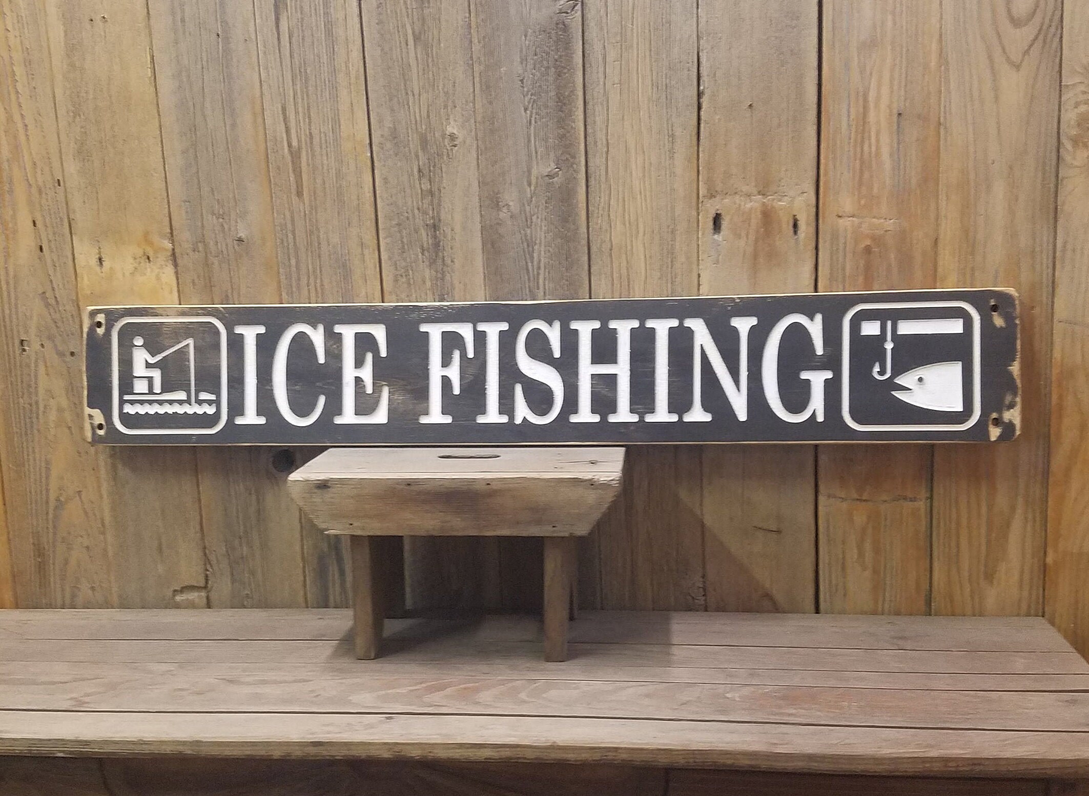 Ice Fishing Rustic Engraved Wood Sign, Cabin décor, Lodge sign, Up ...
