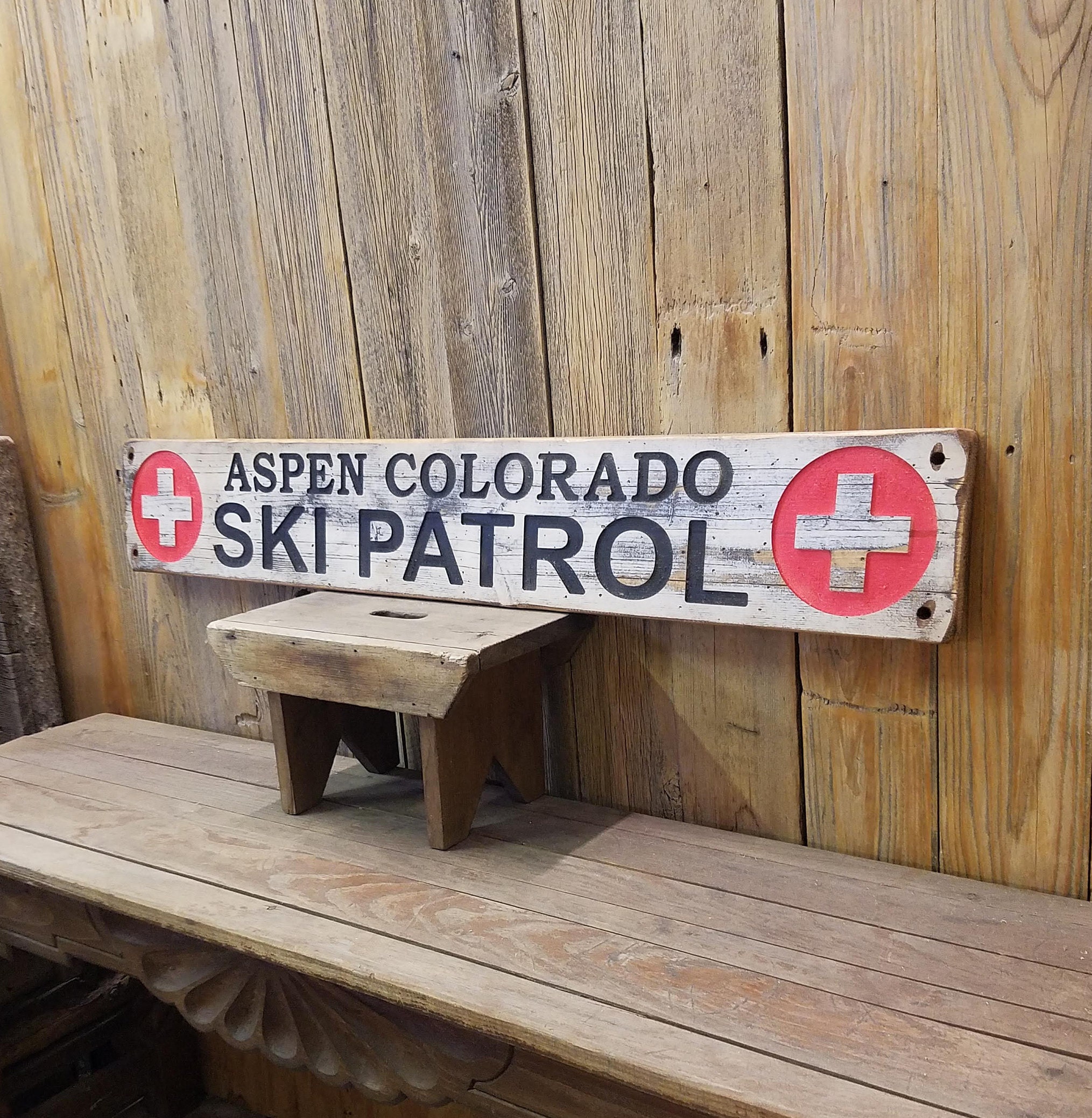 Aspen Colorado SKI PATROL Carved Rustic Wood Sign/Cabin/Lodge/Snow ...
