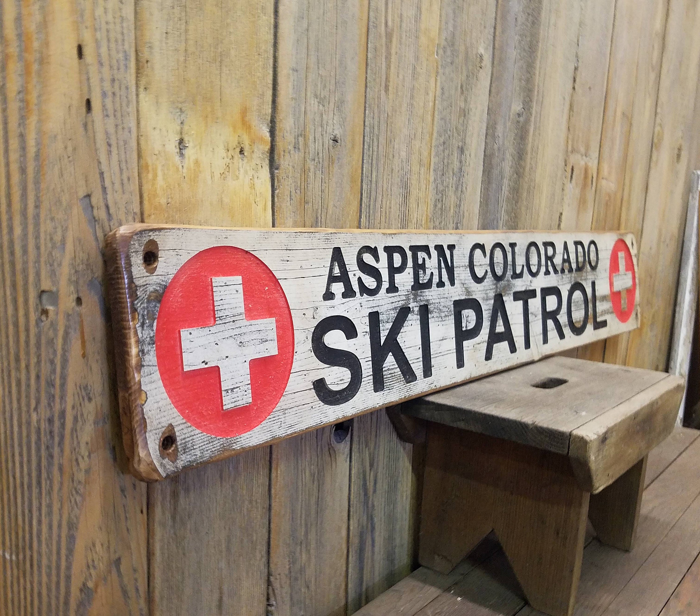 Aspen Colorado SKI PATROL Carved Rustic Wood Sign/Cabin/Lodge/Snow ...