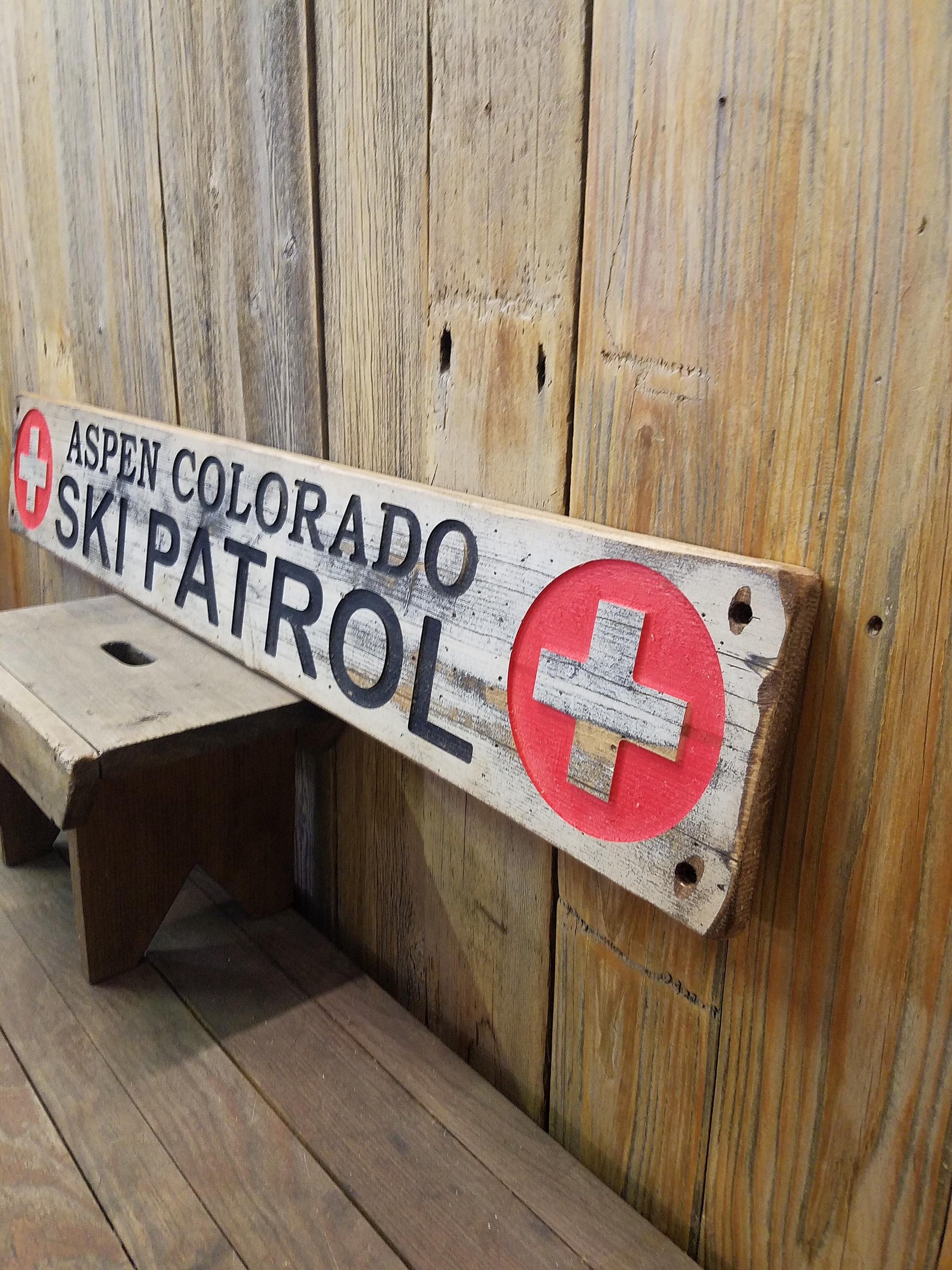 Aspen Colorado SKI PATROL Carved Rustic Wood Sign/Cabin/Lodge/Snow ...