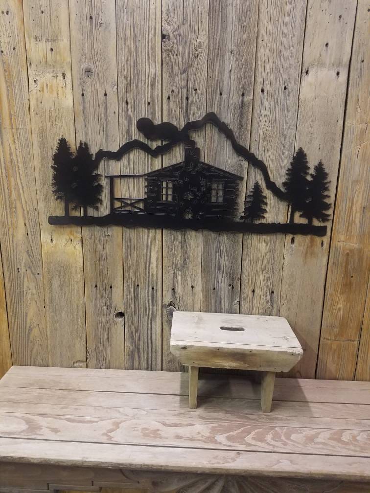 LOG CABIN Metal Scene/Large/lodge/Home/Sign/decor