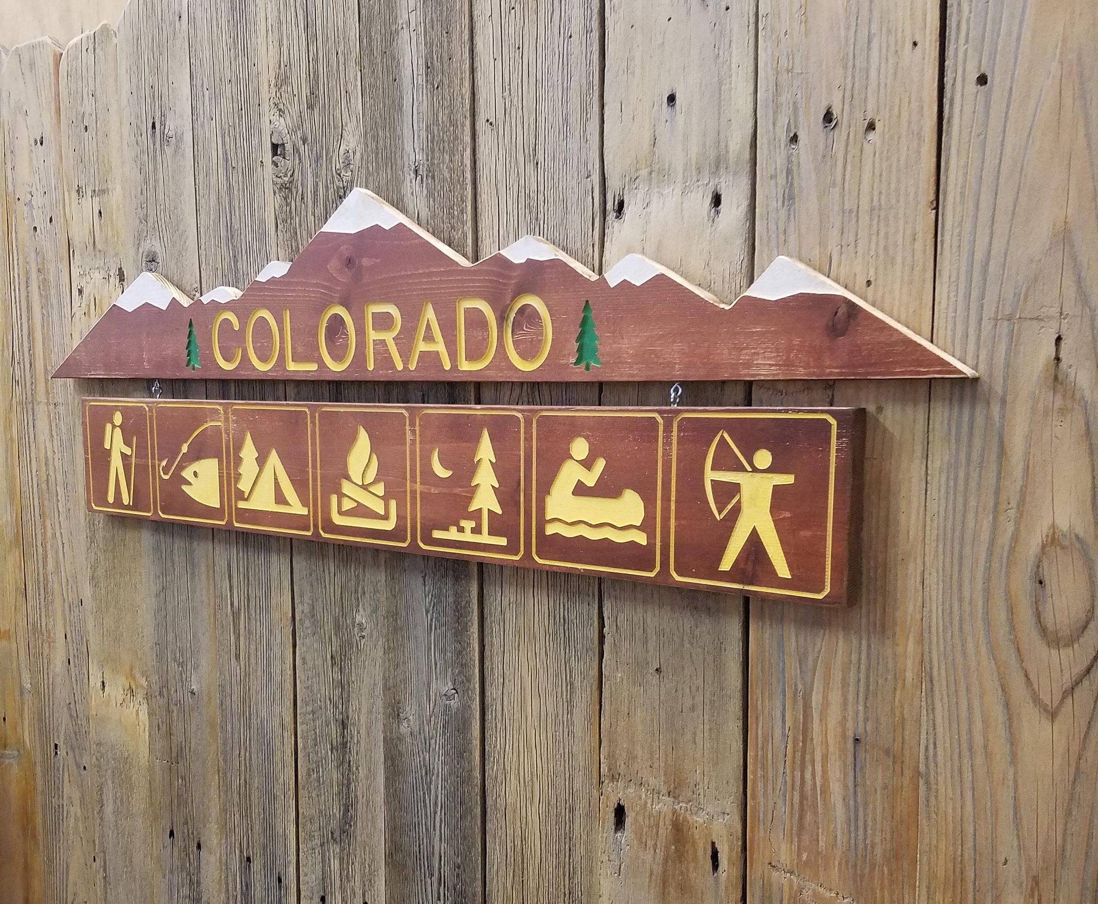 Colorado/Rustic/Carved/Mountains/Wood/Sign/Recreational | Etsy
