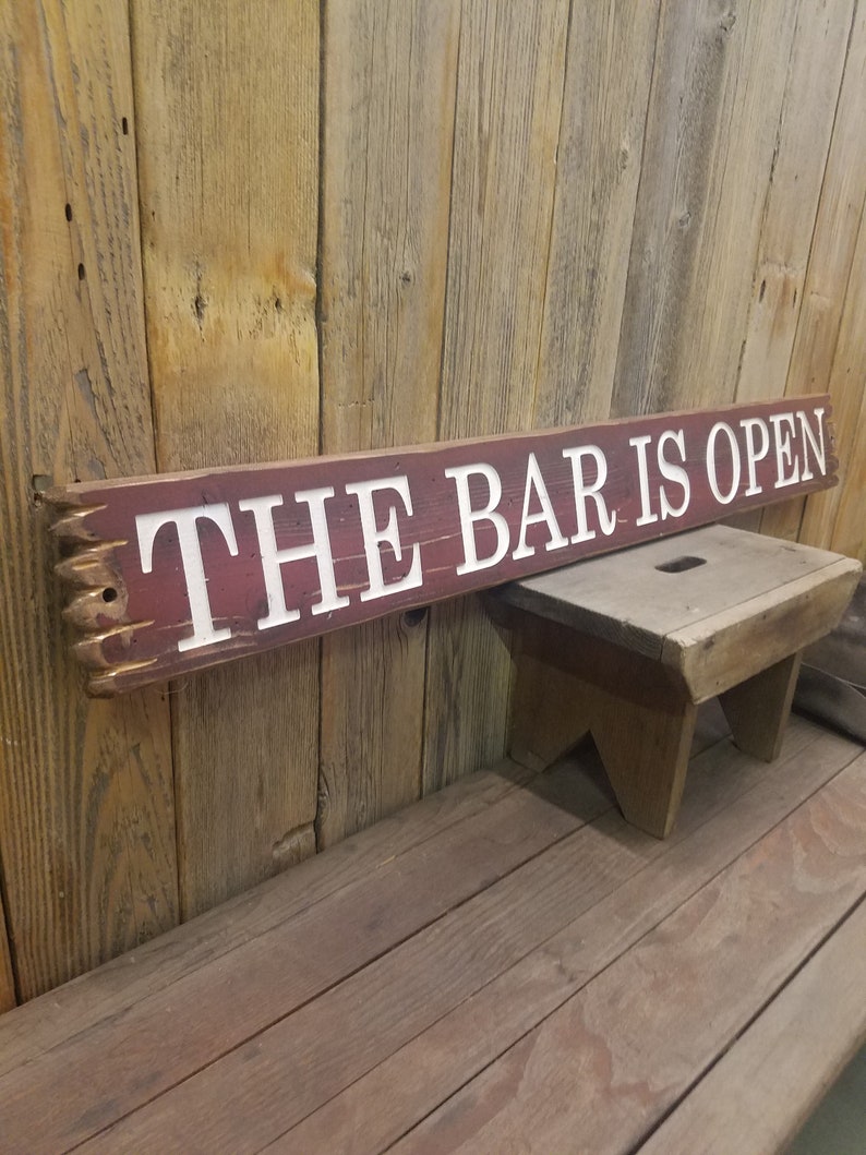 The BAR IS OPEN Rustic Wood Sign Man Cave Cabin Home | Etsy