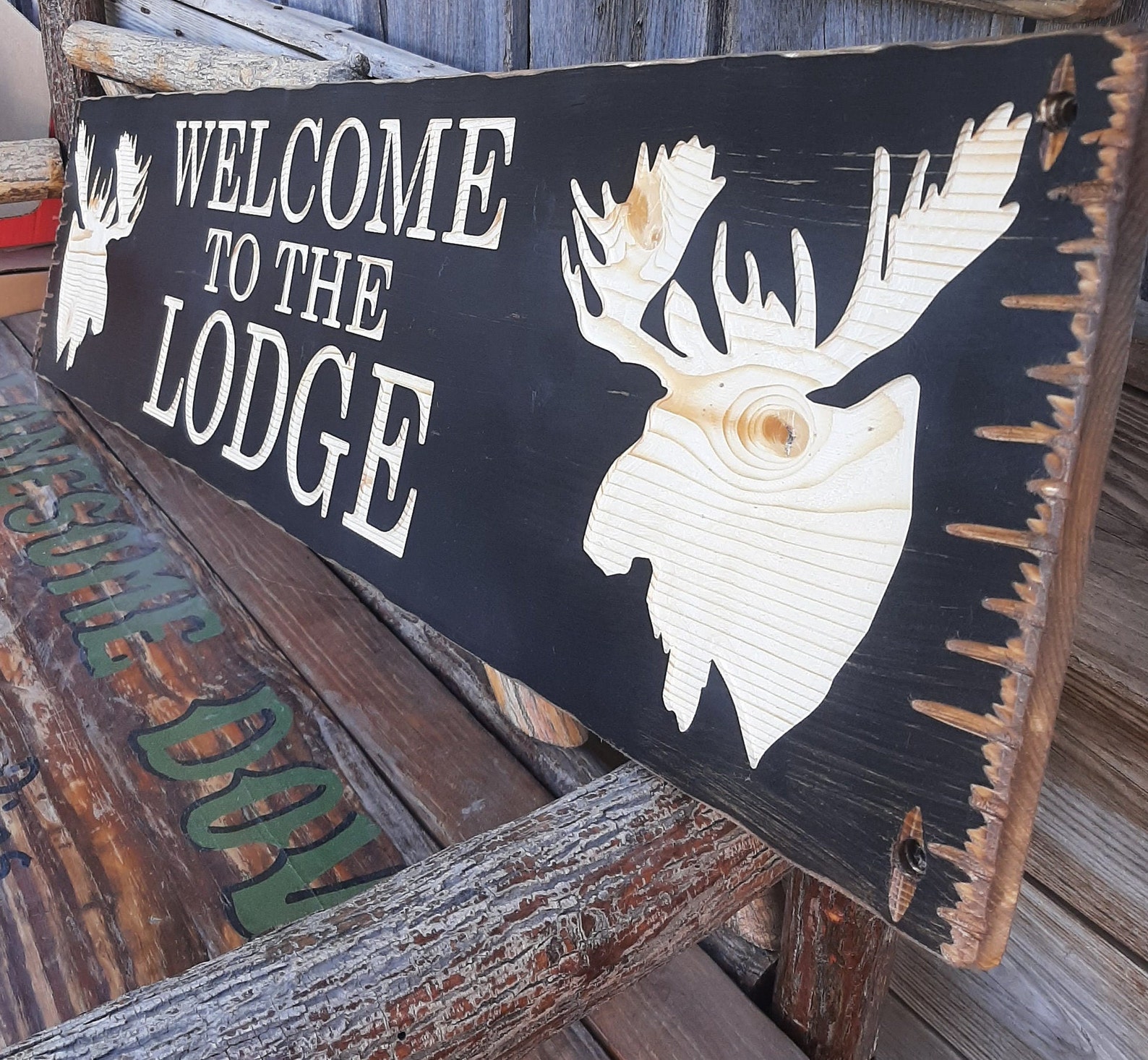 WELCOME to the LODGE Rustic Carved Wood Sign Cabin Décor - Etsy