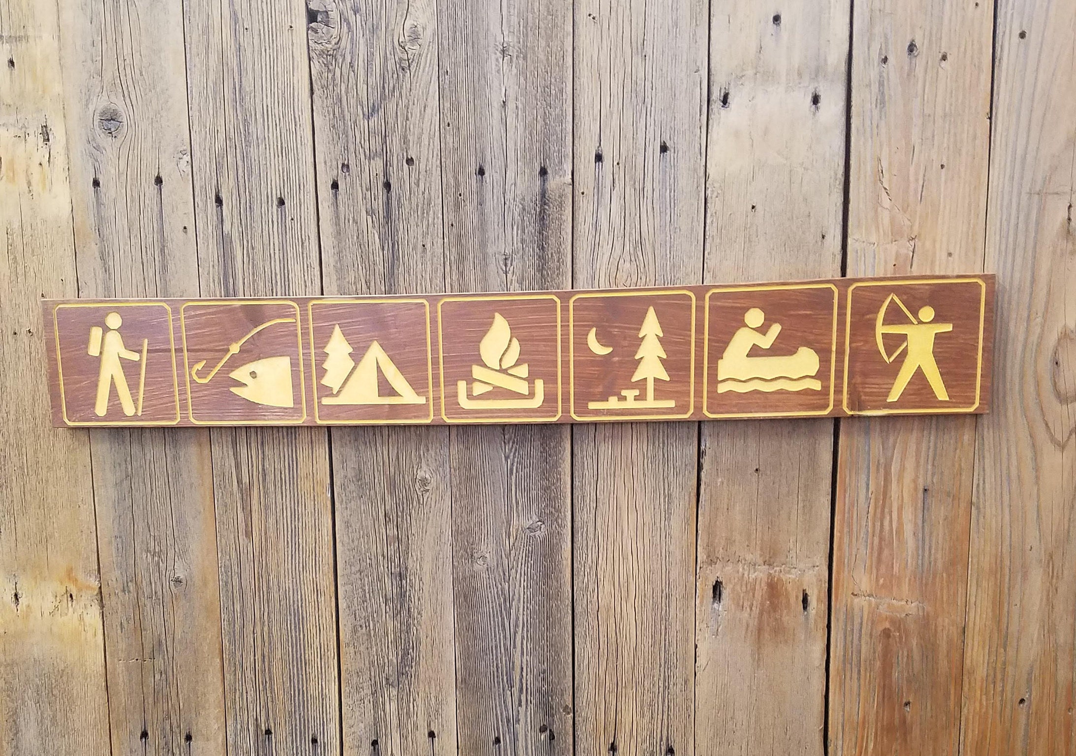 Camping Icons Carved Rustic Wood Sign/Outdoor sports/Recreational ...