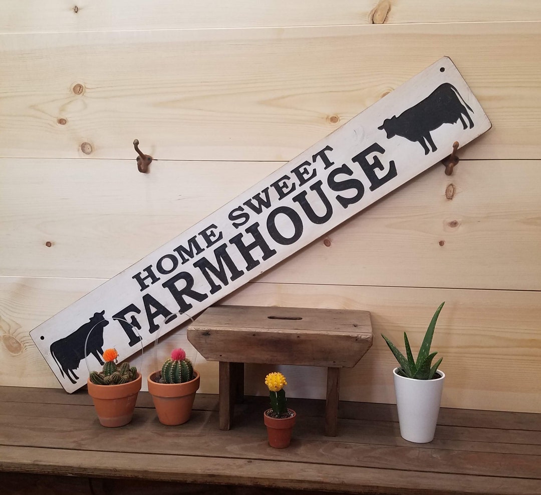 Farmhouse Rustic Carved Wood Sign, Welcome Sign, Cows, Ranch Décor ...