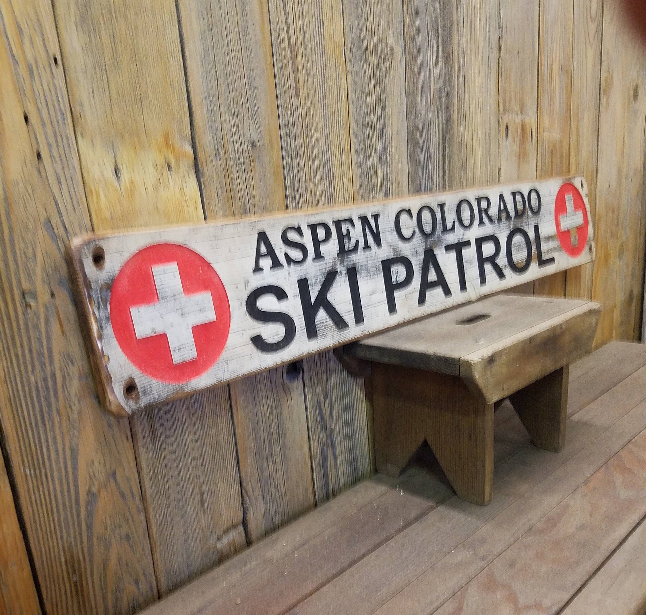 Aspen Colorado SKI PATROL Carved Rustic Wood Sign/Cabin/Lodge/Snow ...
