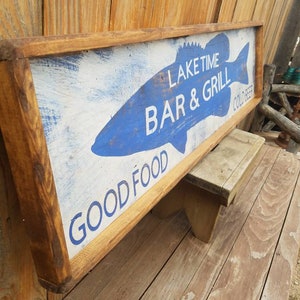 Lake Sign/lake Time Bar & Grill Cold Beer Good Food Rustic Wood Sign ...