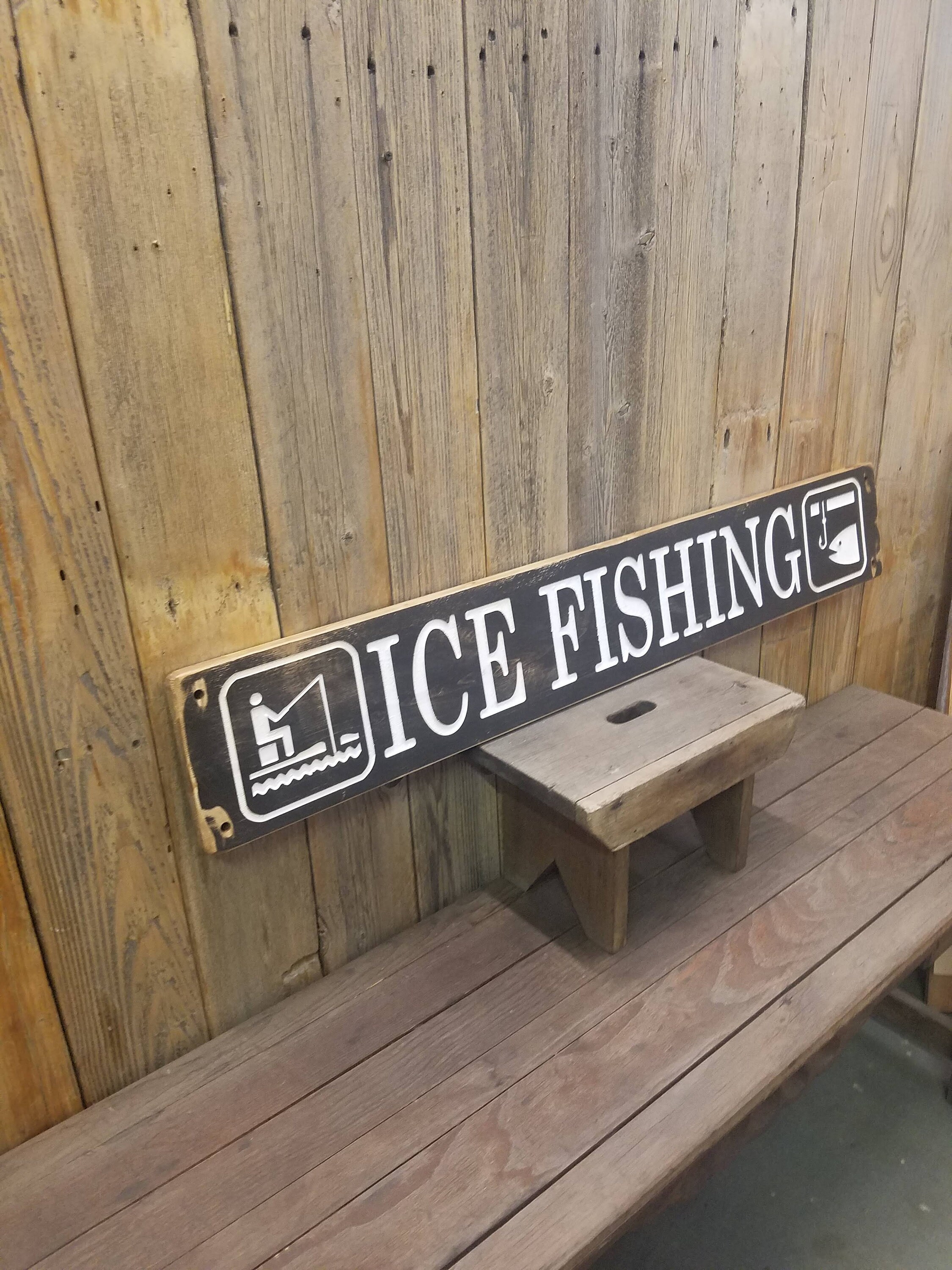 Ice Fishing Rustic Engraved Wood Sign, Cabin décor, Lodge sign, Up ...