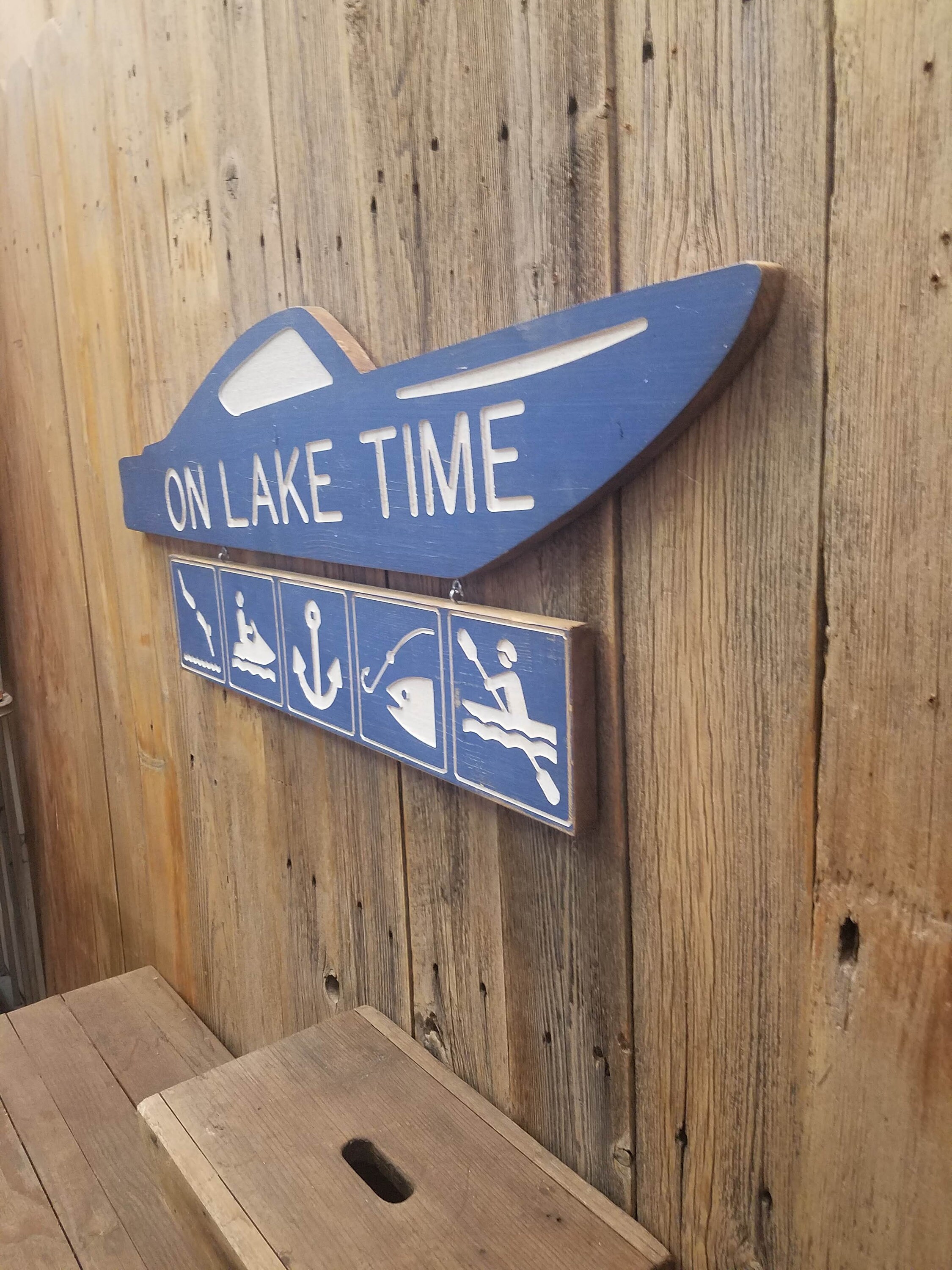 On Lake Time Engraved Wood Sign, Lake House sign, Boat Dock, Marina ...