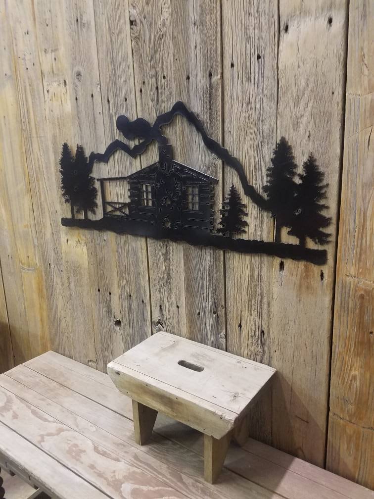 LOG CABIN Metal Scene/Large/lodge/Home/Sign/decor