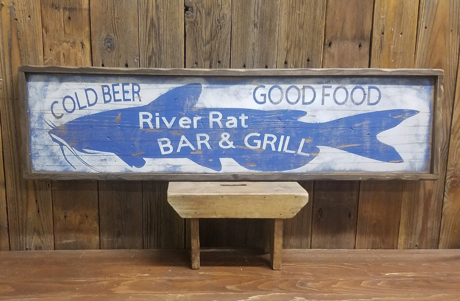 River sign/River Rat Bar & Grill Cold Beer Good Food Rustic Wood Sign ...
