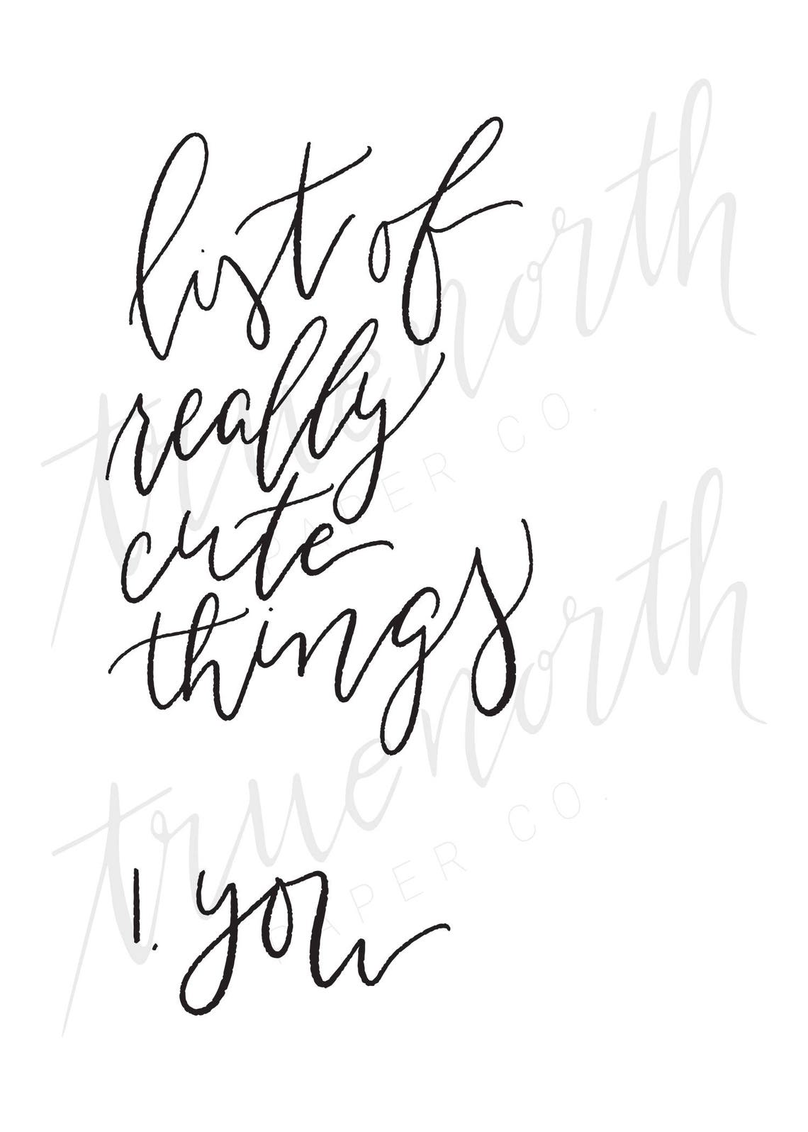 List of Really Cute Things Printable 5x7 Card, Anniversary/valentines ...