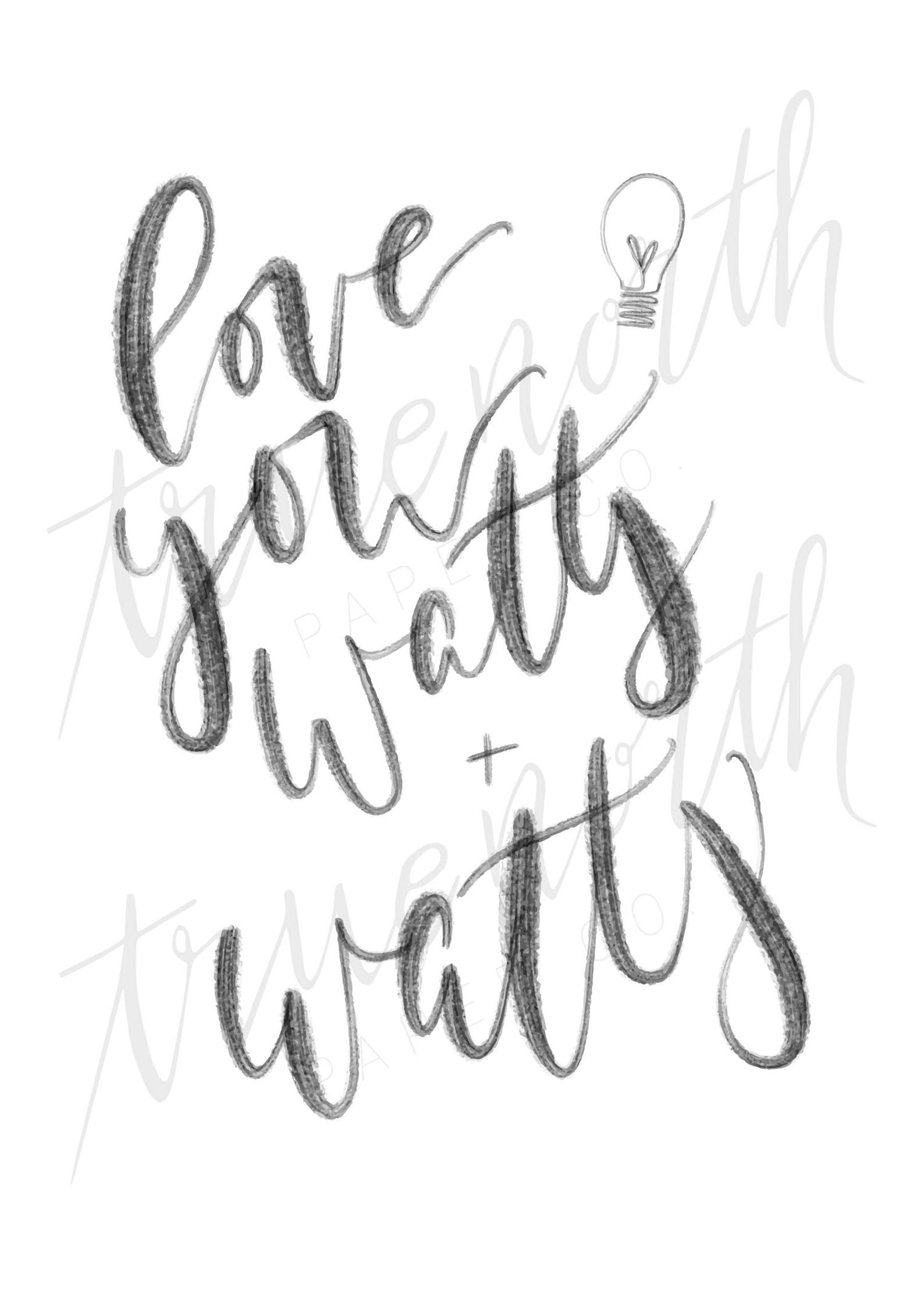 Love You Watts and Watts Printable 5x7 Card, Valentines Day, Funny Pun ...