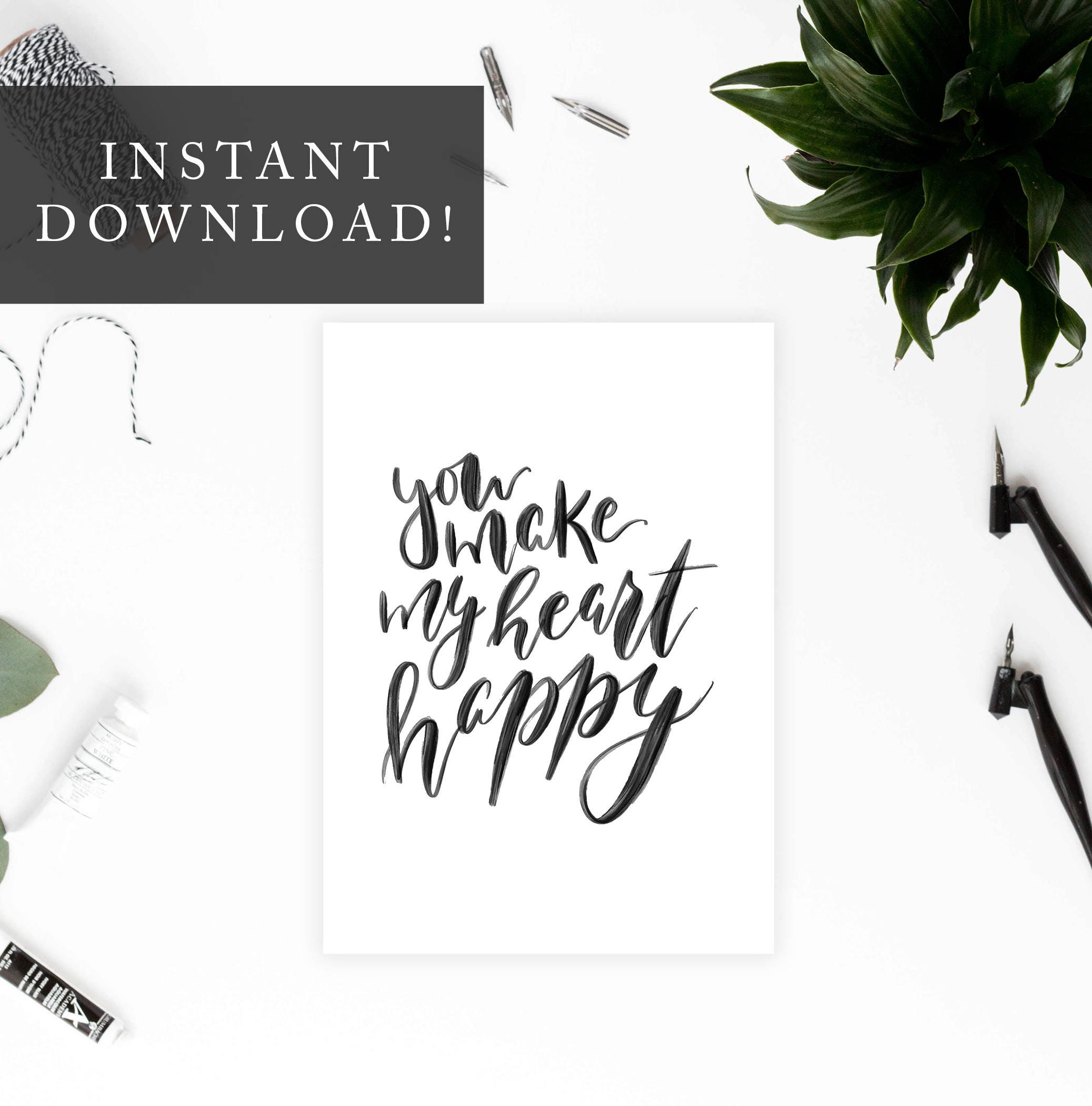 You Make My Heart Happy Printable 5x7 Card, Valentines Day/anniversary ...