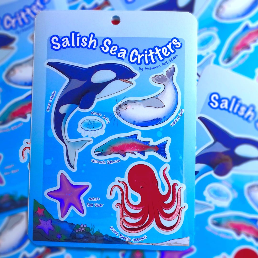 Salish Sea Animals Sticker Sheet | Cute + Educational Art | Whale ...