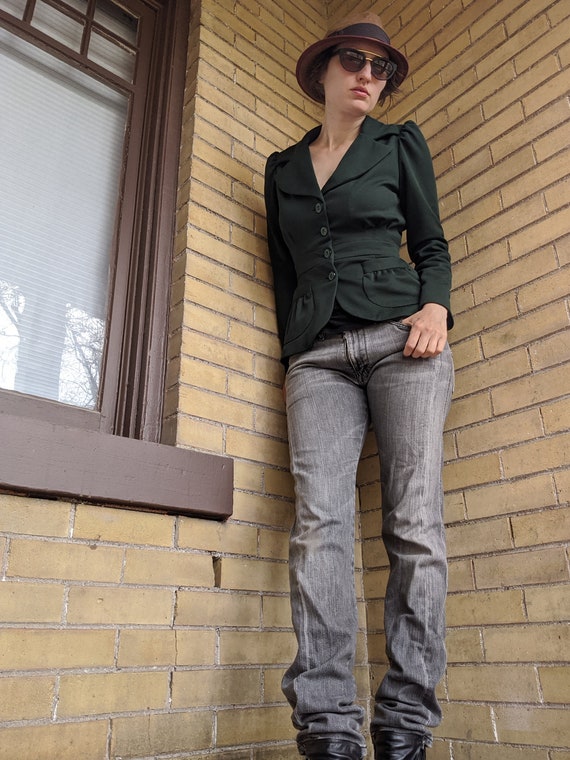 Vintage 80s Forest Green Blazer with 1940s Style - Gem