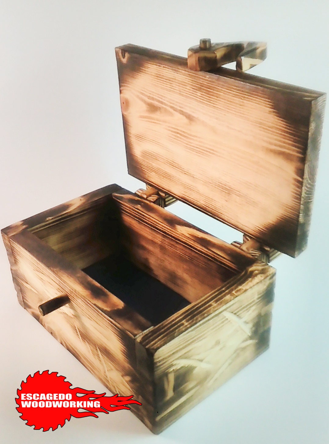 Wood Box, Wood Hinges, Wood Latch, Torched and Distressed, Stash Box ...