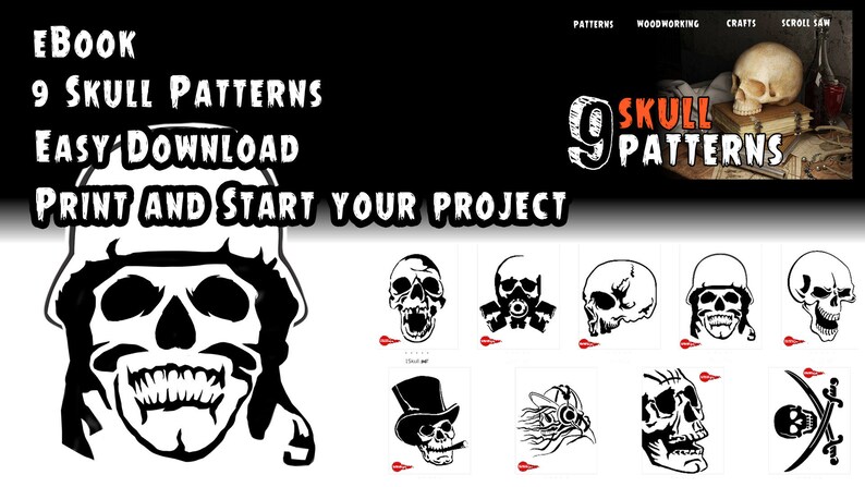 9 Skull Patterns, Scroll Saw, Woodworking, Stencils, Crafts. Ebook, Pdf ...